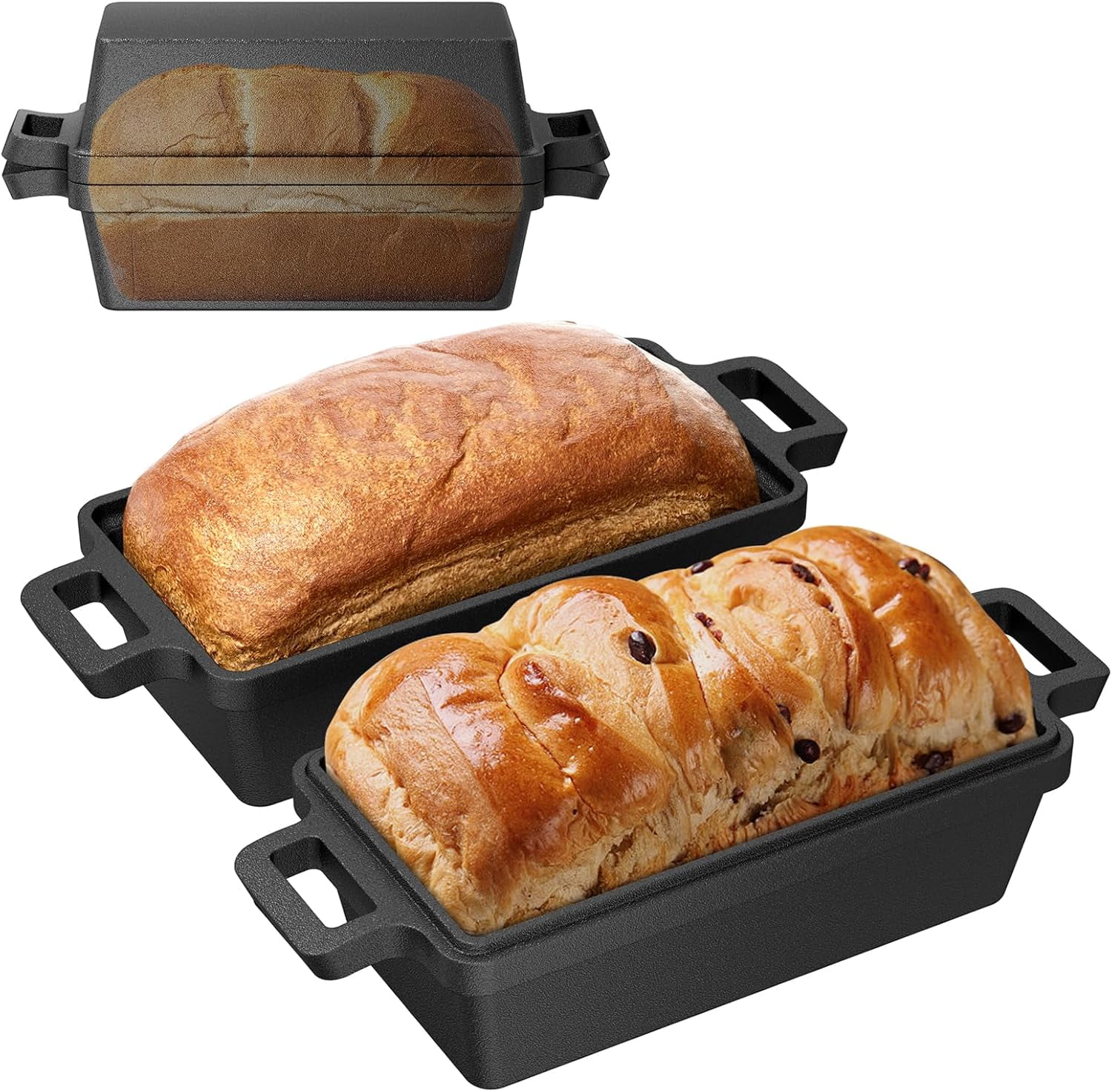 9x5" Cast Iron Loaf Pan with Lid, 2-Piece Set | Even Heat Distribution ...