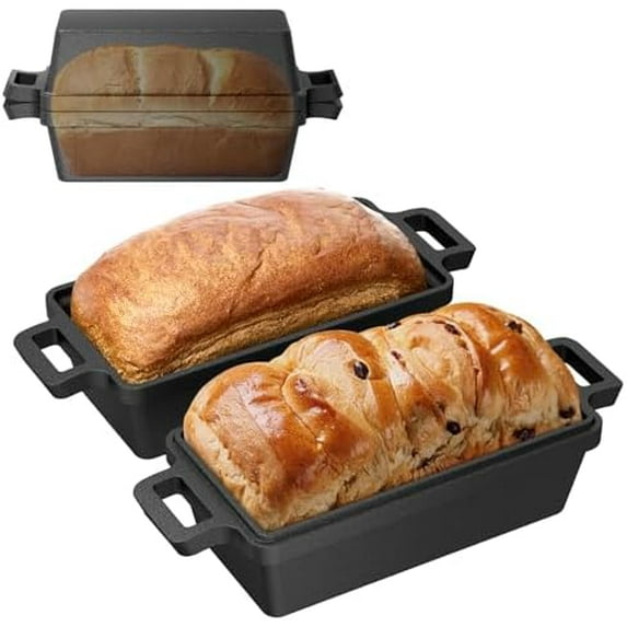 9×5 Inch Cast Iron Loaf Pan with Lid, bread pans for baking, 2 Piece ...