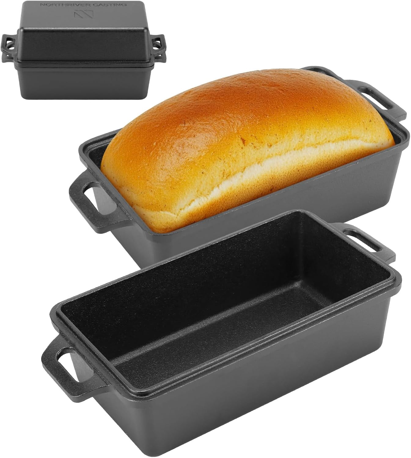 9×5 Inch Cast Iron Loaf Pan with Lid | Bread Baking Even Heat ...