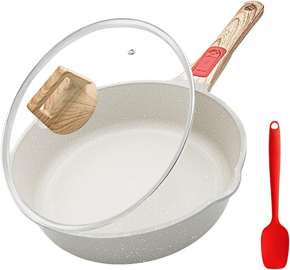 9.5 Inch Nonstick Deep Frying Pan with Lid, Non Stick Skillet with ...