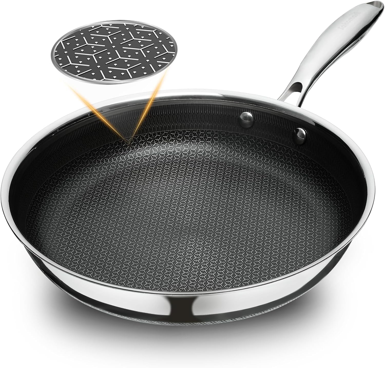 9.5" Non Stick Frying Pans, Hybrid Ceramic Stainless Steel Pan, Skillet ...