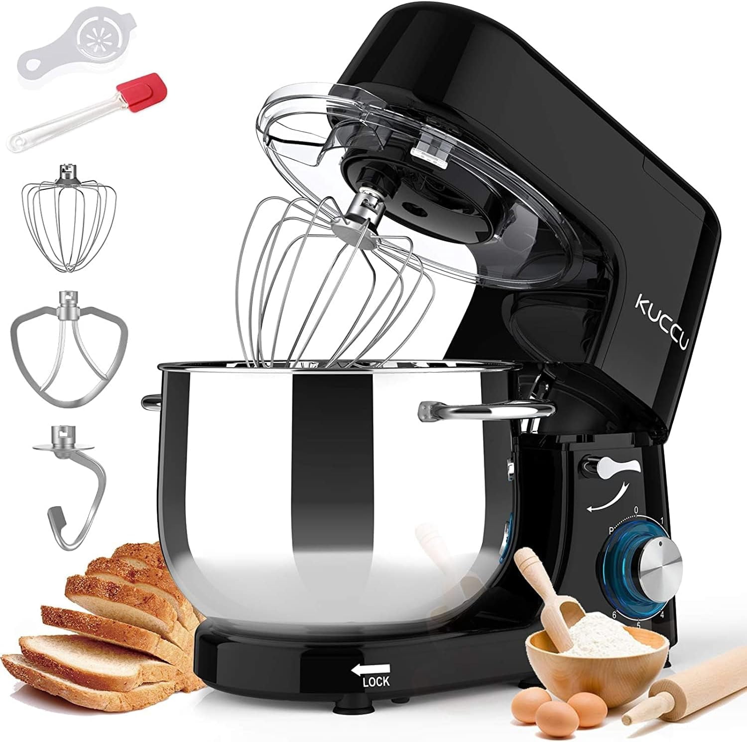 9.5 QT Double Handle Stand Mixer 6 Speed with Pulse Electric Kitchen ...