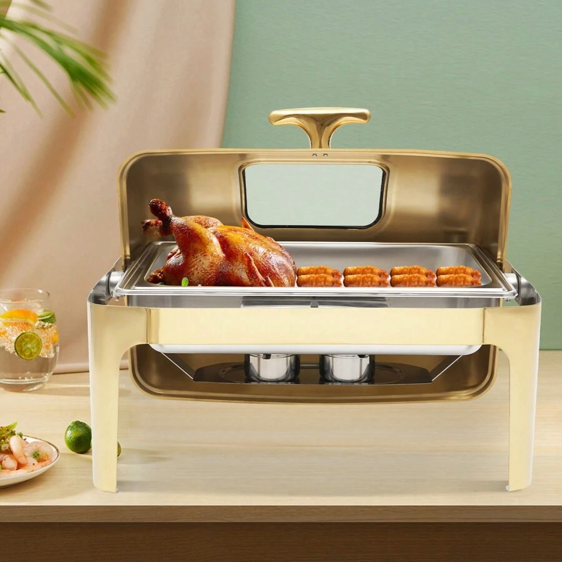 9.5 Qt Rectangular Chafing Dish,Roll Top Chafing Dish Buffet Set,9L ...