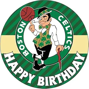 9.5" Round Pre-Cut Boston Celtics Birthday Edible Image Cake Topper By ...