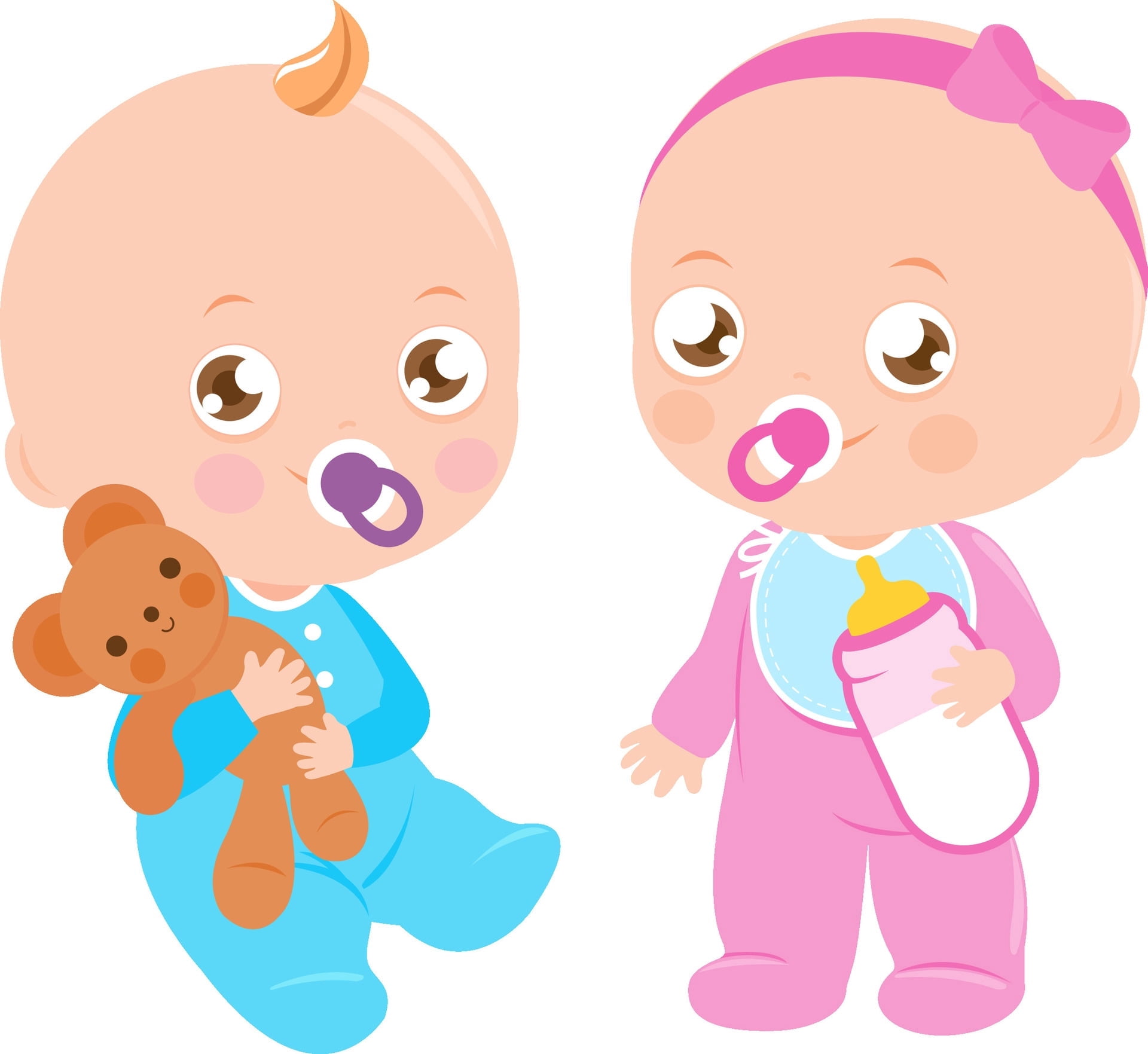 9.5" Round Pre-Cut Cute Baby Boy & Girl Wearing Pink & Blue With Teddy ...