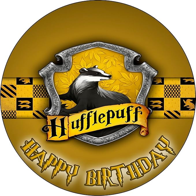 9.5" Round Pre-Cut Harry P Hufflepuff Happy Birthday Edible Image Cake ...