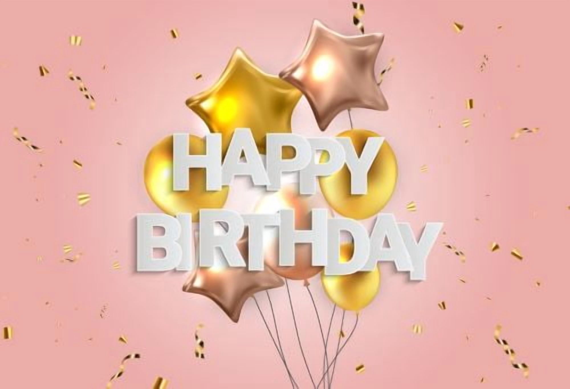 9.5" Round Pre-Cut Pink & Rose Gold Happy Birthday Confetti & Balloons ...