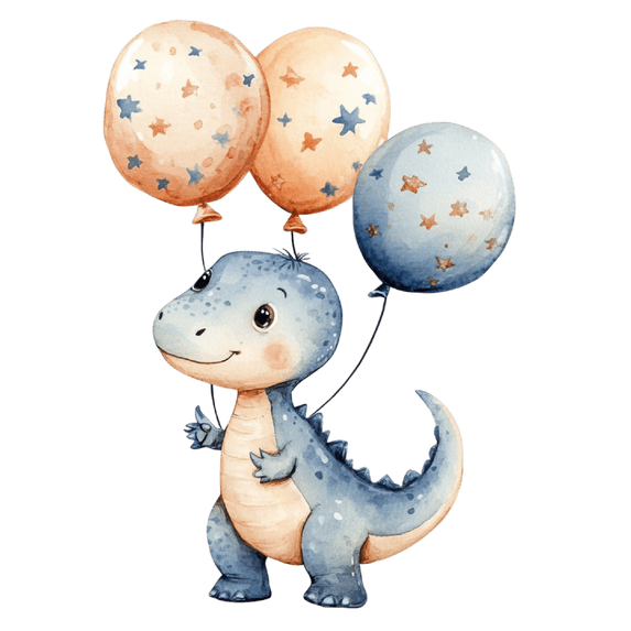 9.5" Round Pre-Cut Watercolor Baby Blue Dinosaur With Balloon Birthday ...