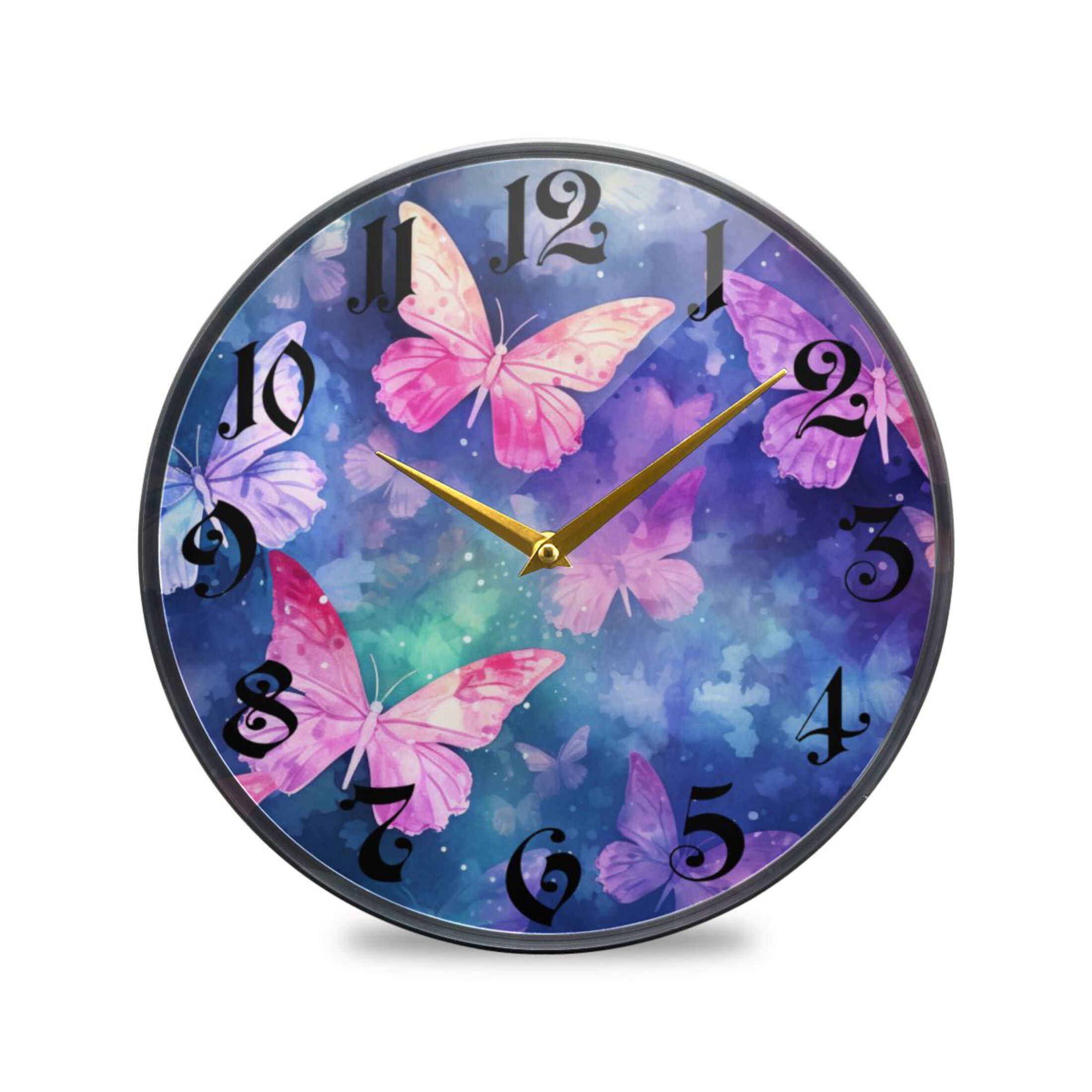 9.5" Round Silent Wall Clocks Abstract Butterfly Acrylic Battery ...