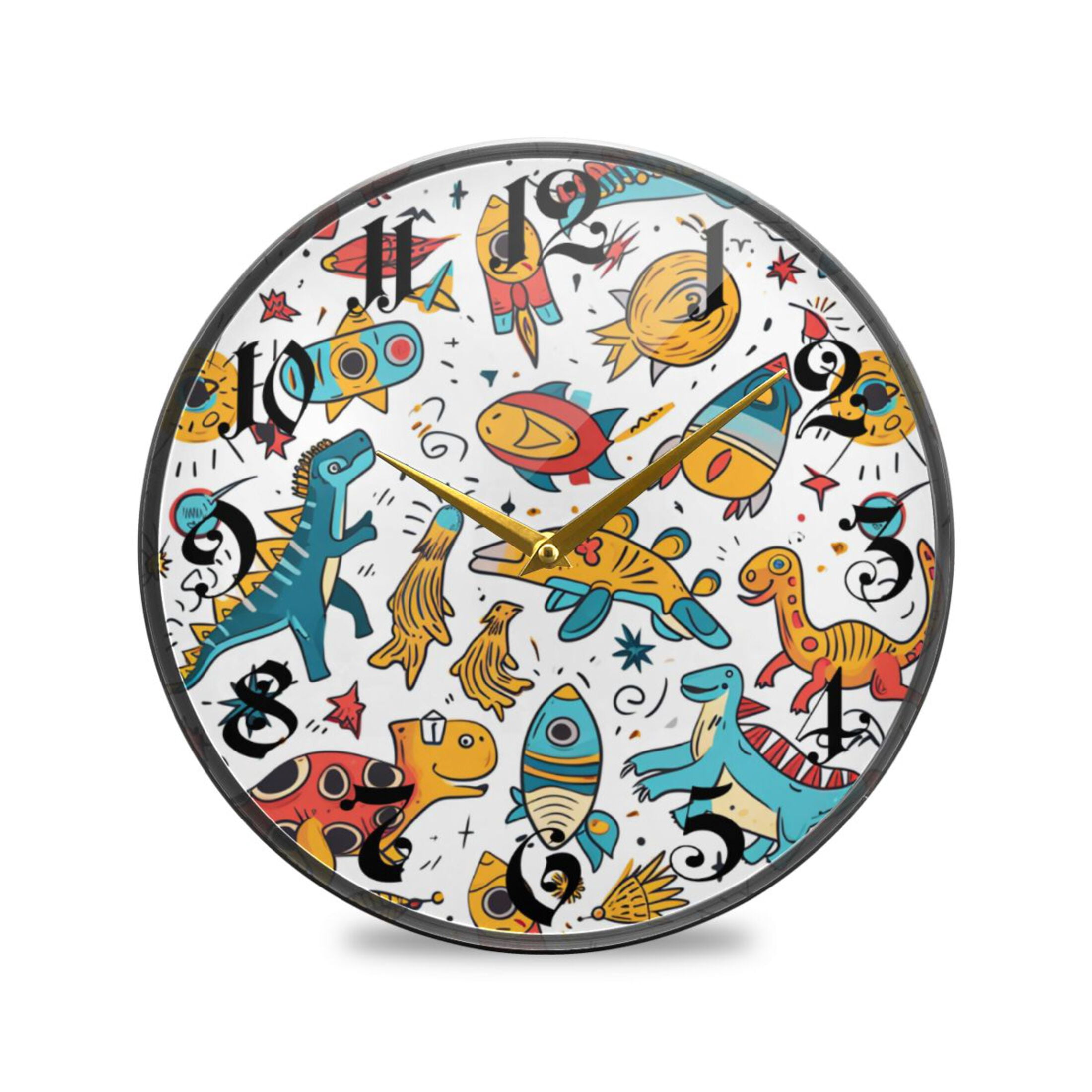 9.5" Round Silent Wall Clocks Abstract Cartoon Dinosaurs Acrylic ...