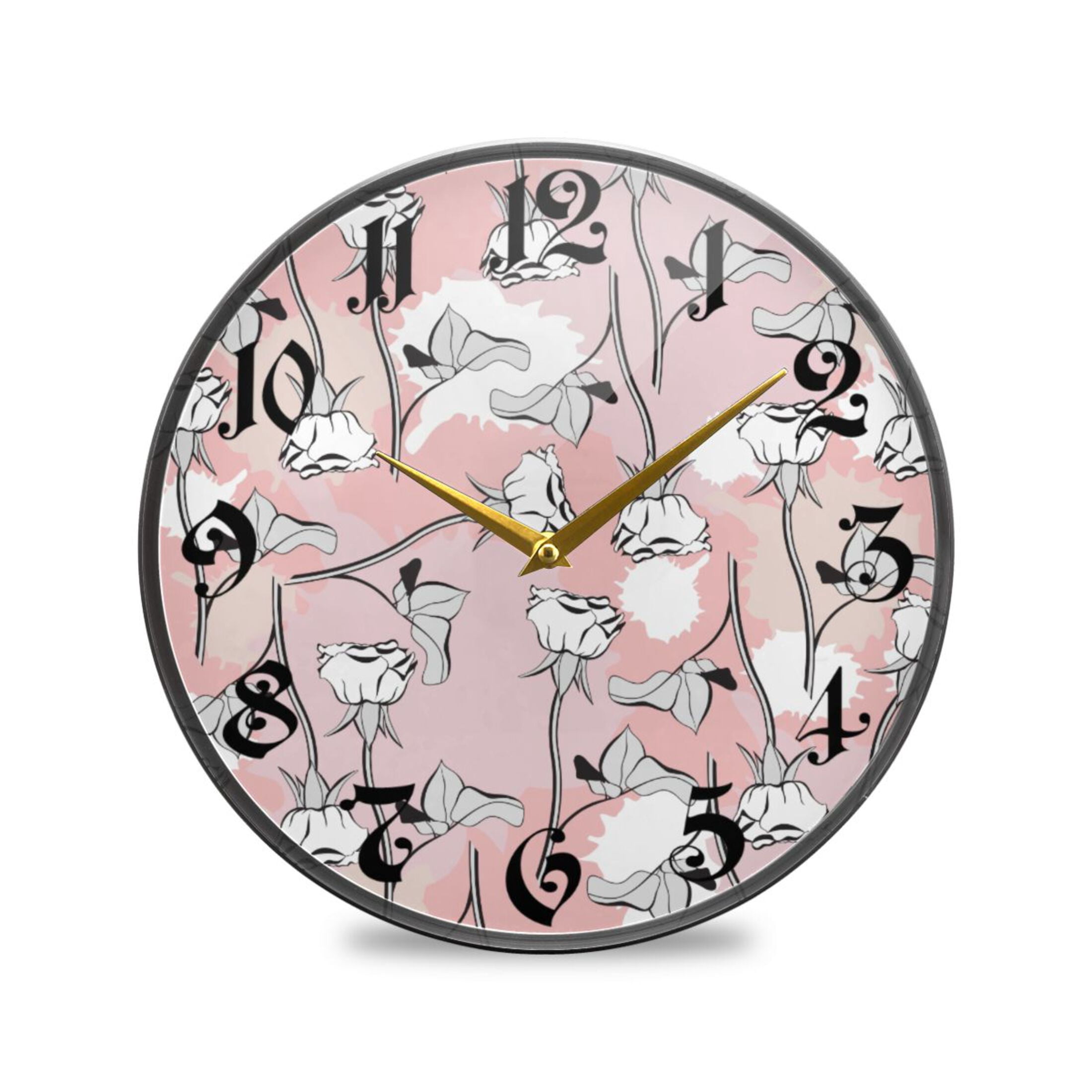 9.5" Round Silent Wall Clocks Abstract Roses Flowers Acrylic Battery ...