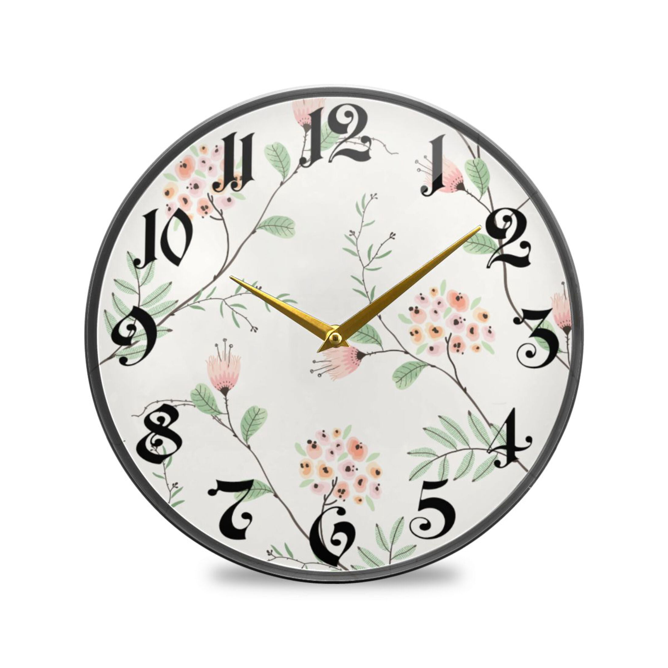 9.5" Round Silent Wall Clocks Abstract Tree with Flowers and Leaves ...