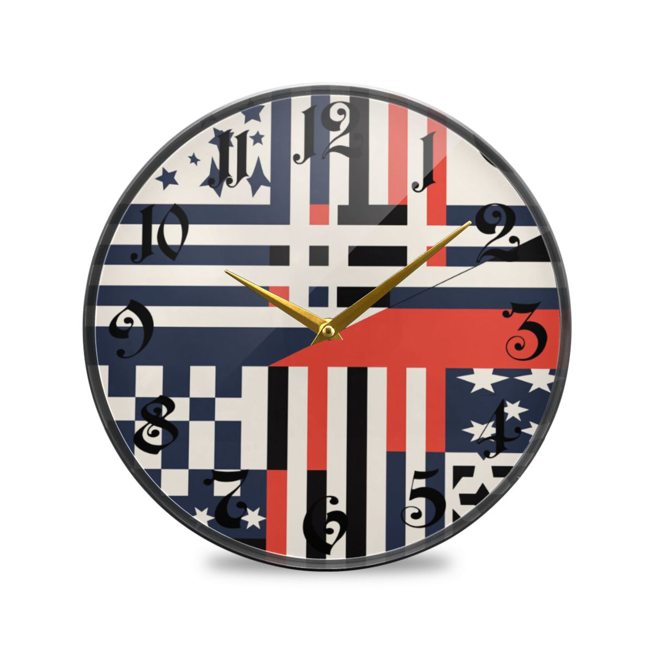 9.5" Round Silent Wall Clocks American Flag Stars Acrylic Battery ...
