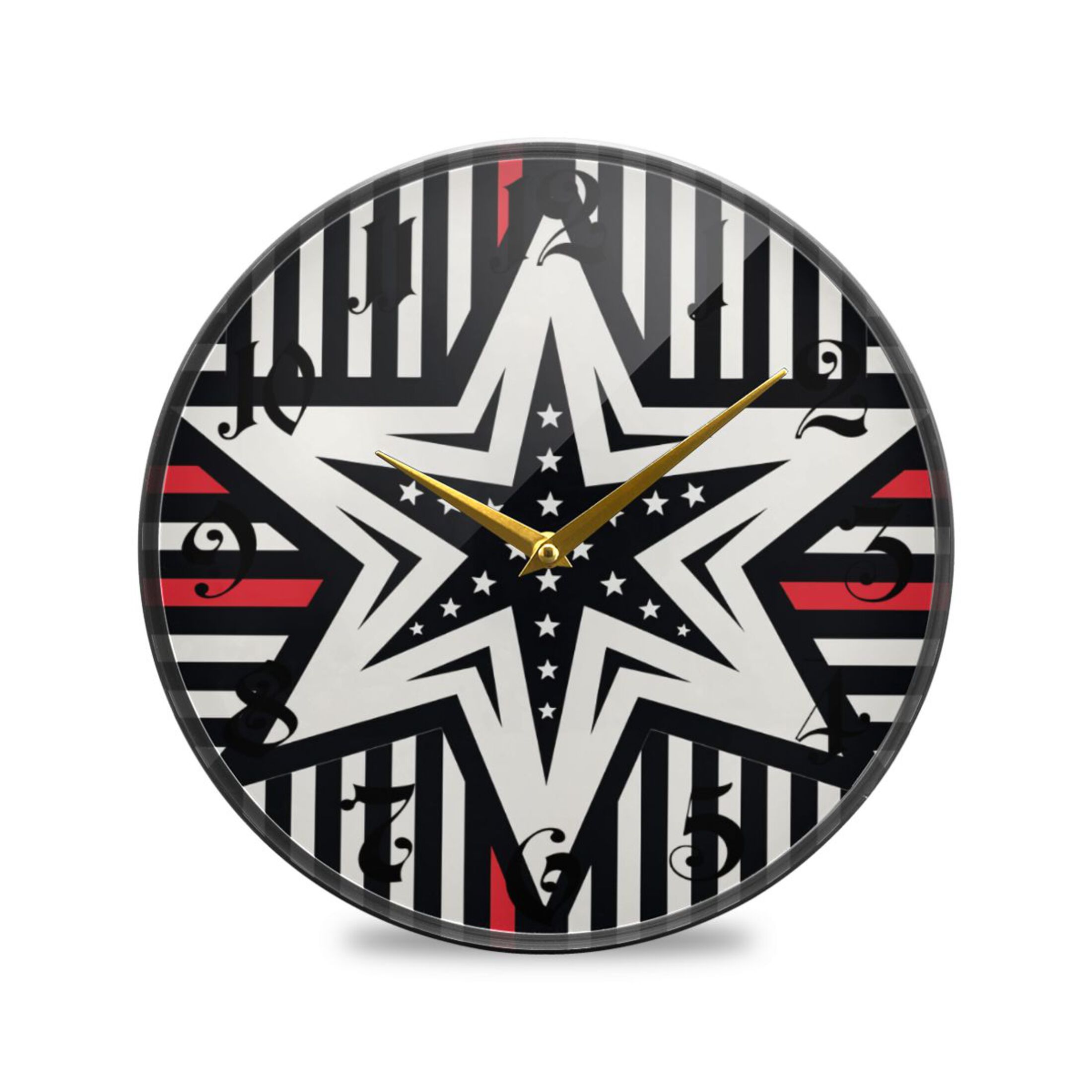 9.5" Round Silent Wall Clocks American Flag Stripe Acrylic Battery ...