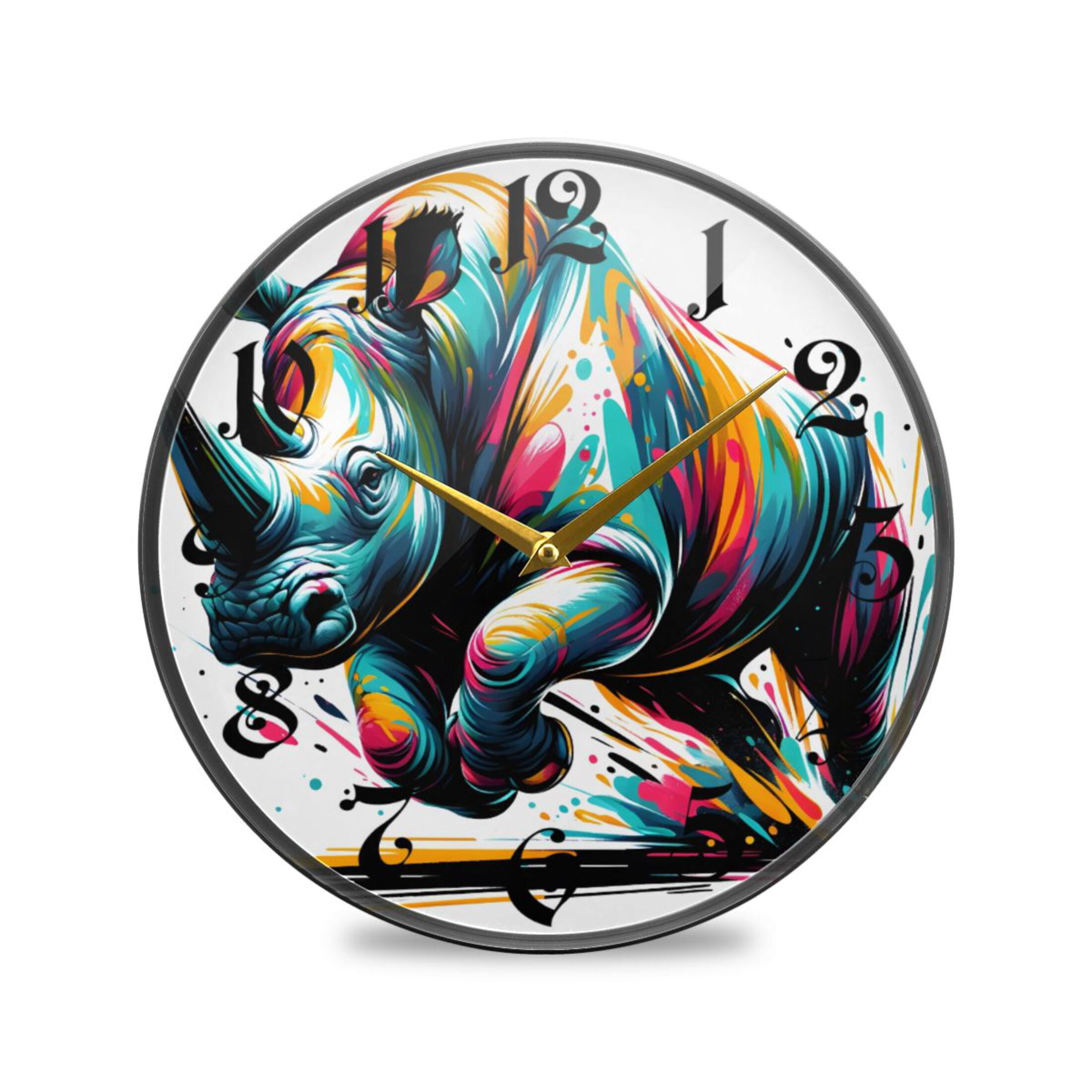 9.5" Round Silent Wall Clocks Art Abstract Rhino Acrylic Battery ...