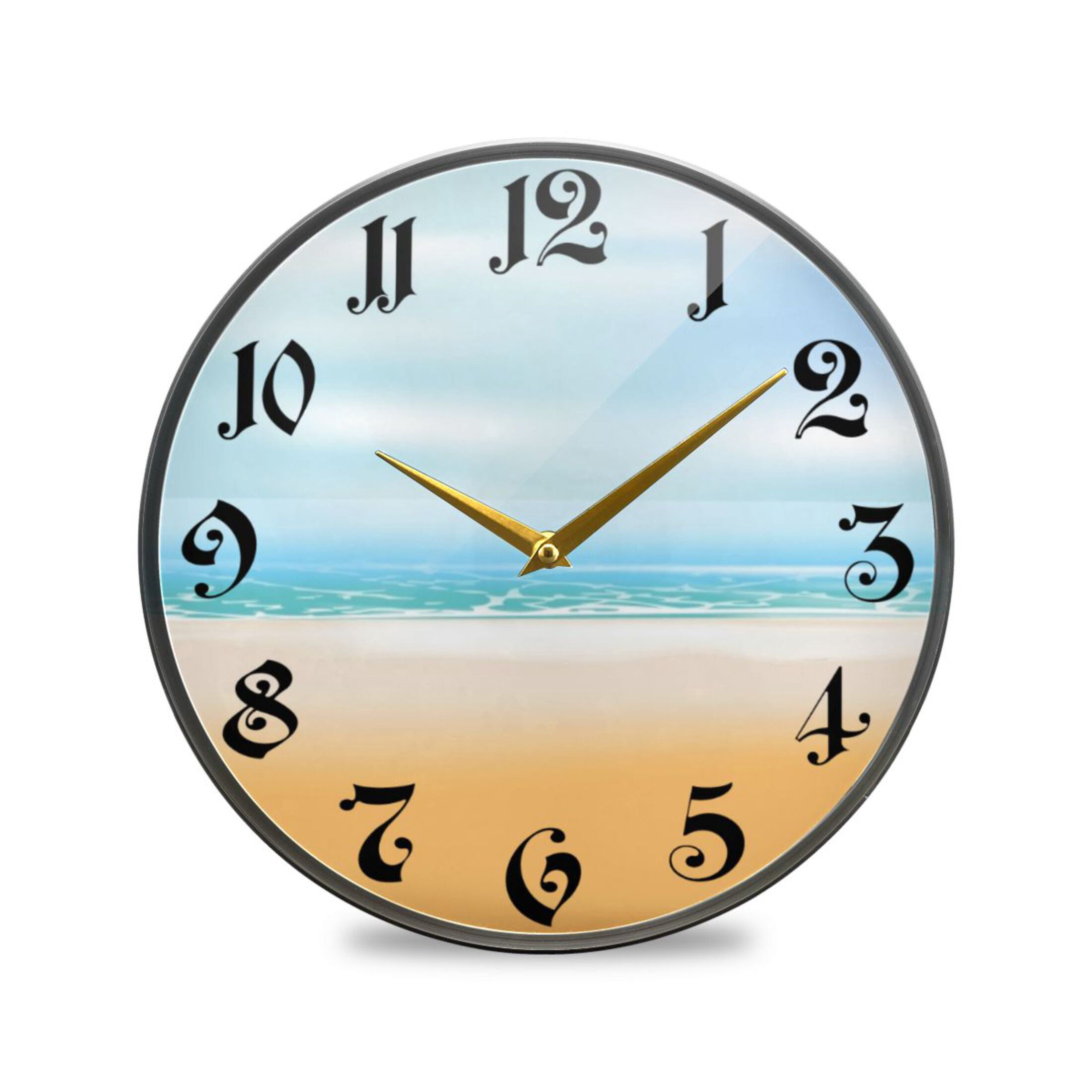 9.5" Round Silent Wall Clocks Beach Landscape Acrylic Battery Operated ...