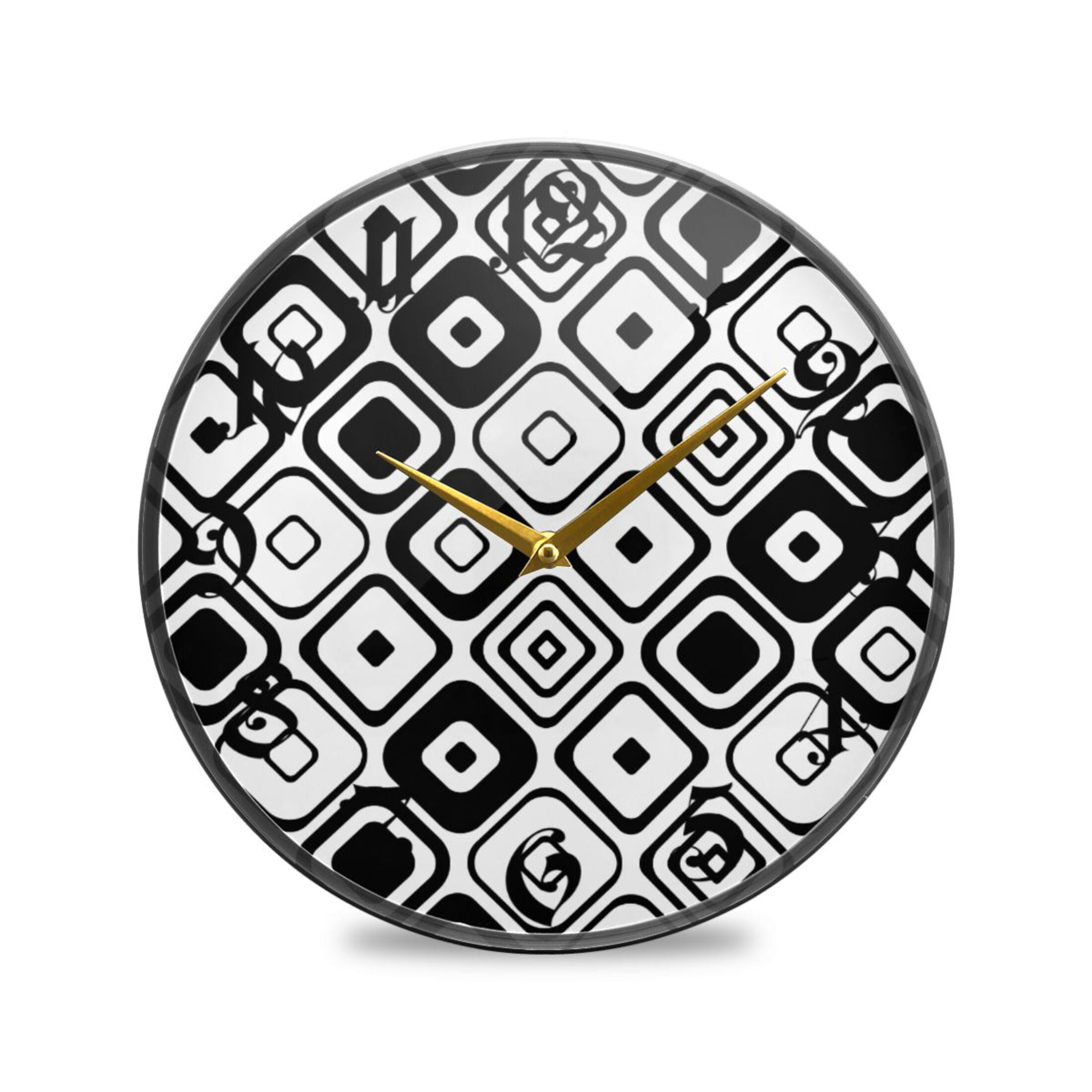 9.5" Round Silent Wall Clocks Black and White Geometric Acrylic Battery ...