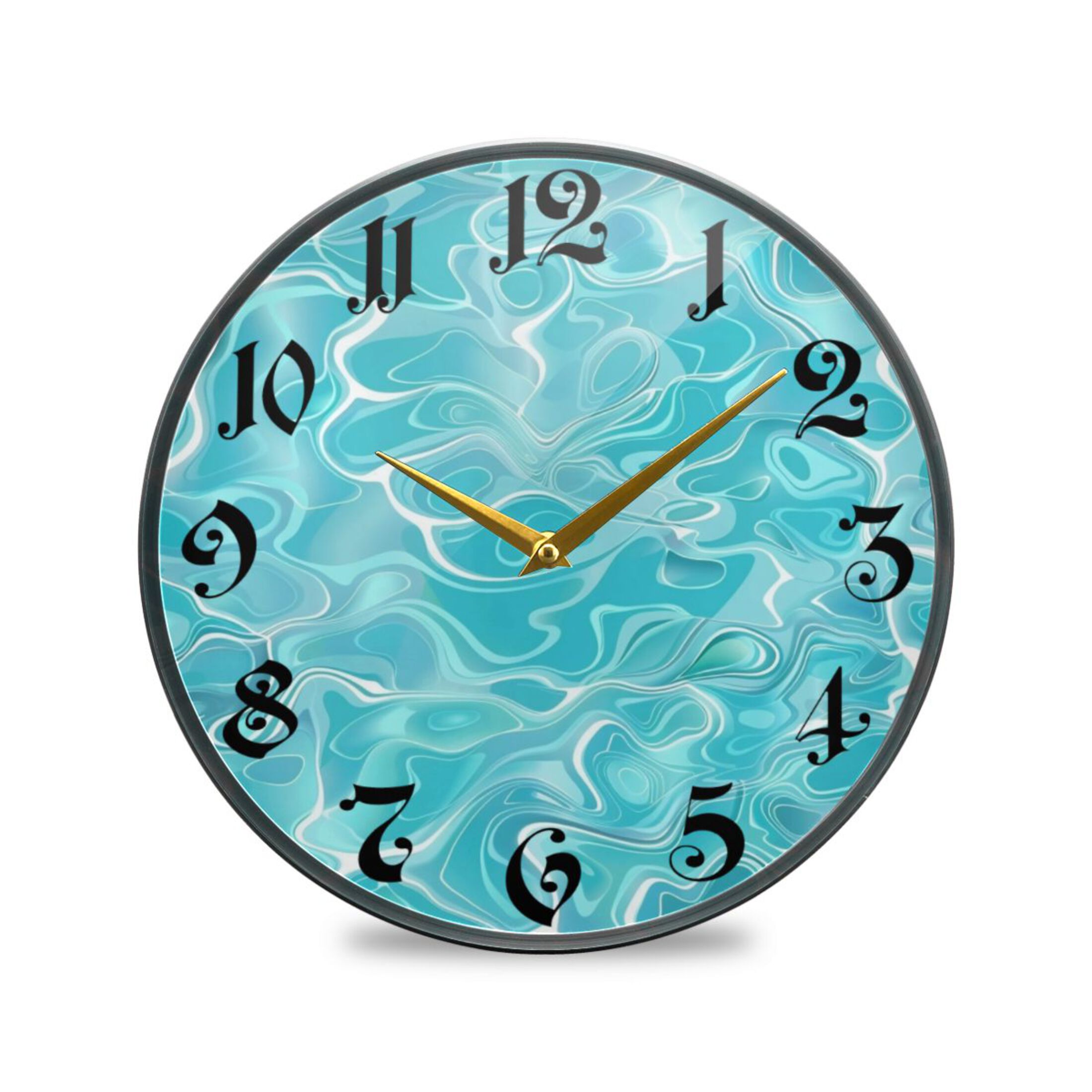9.5" Round Silent Wall Clocks Blue Wave Acrylic Battery Operated Clock ...