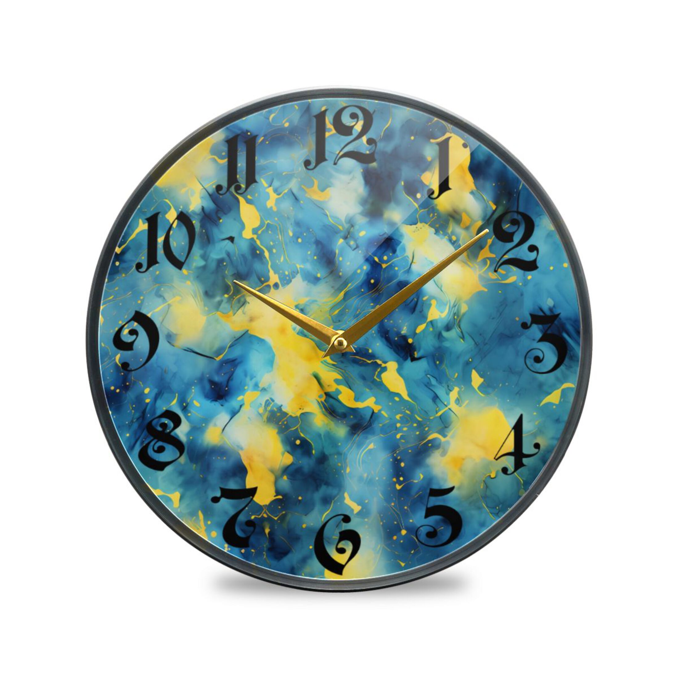 9.5" Round Silent Wall Clocks Blue and Yellow Acrylic Battery Operated ...