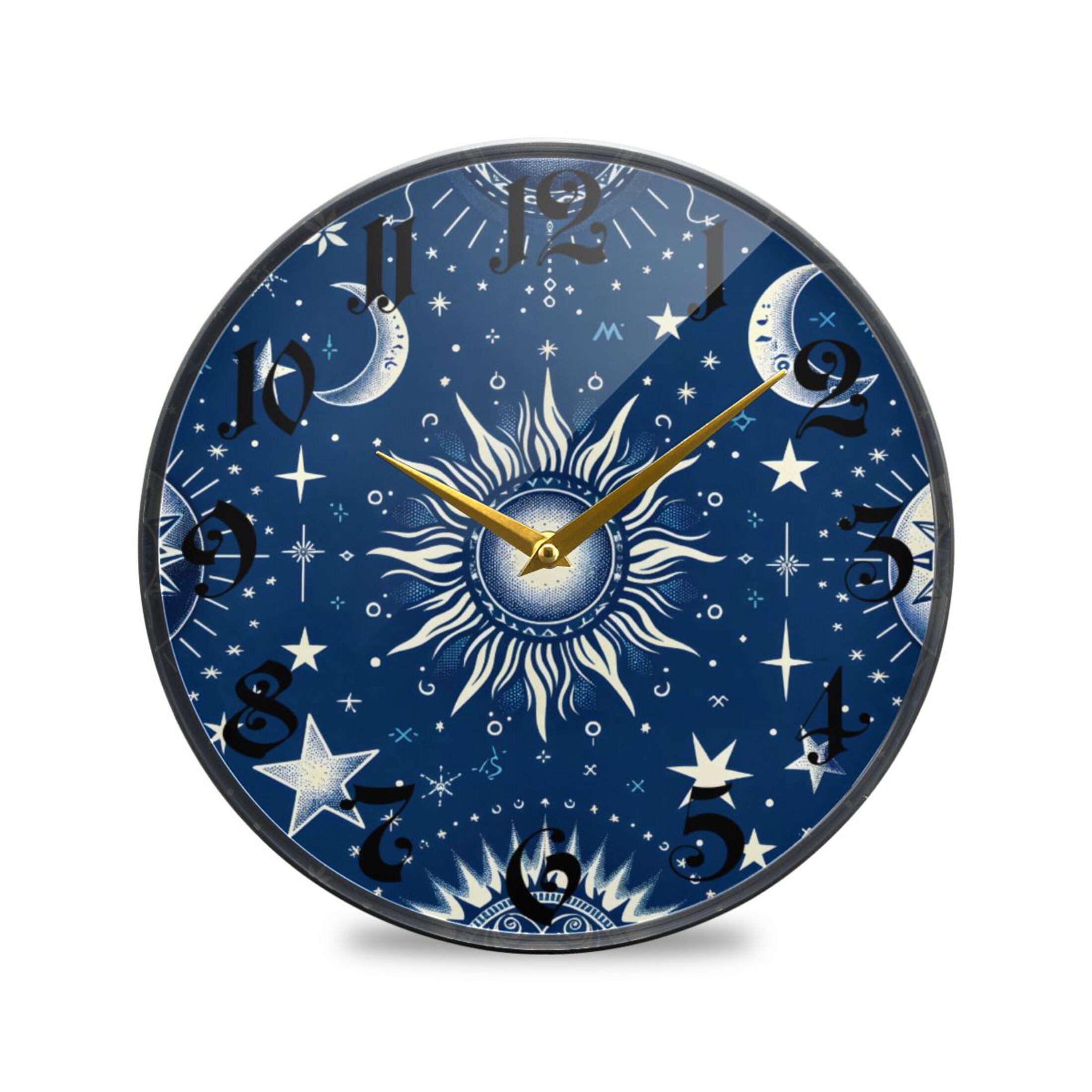 9.5" Round Silent Wall Clocks Bohomia Moon and Stars Acrylic Battery ...