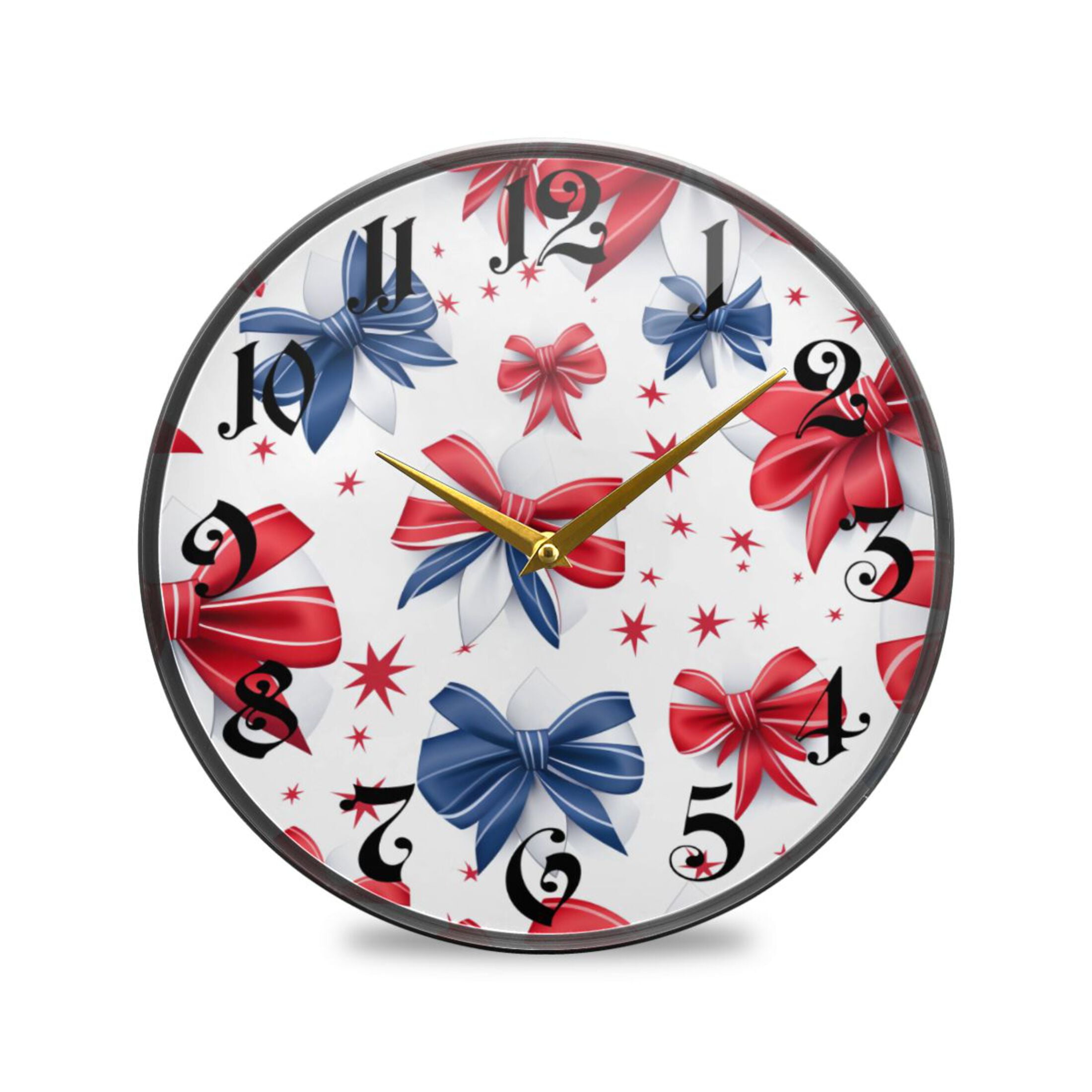 9.5" Round Silent Wall Clocks Bow-knot Print Acrylic Battery Operated ...