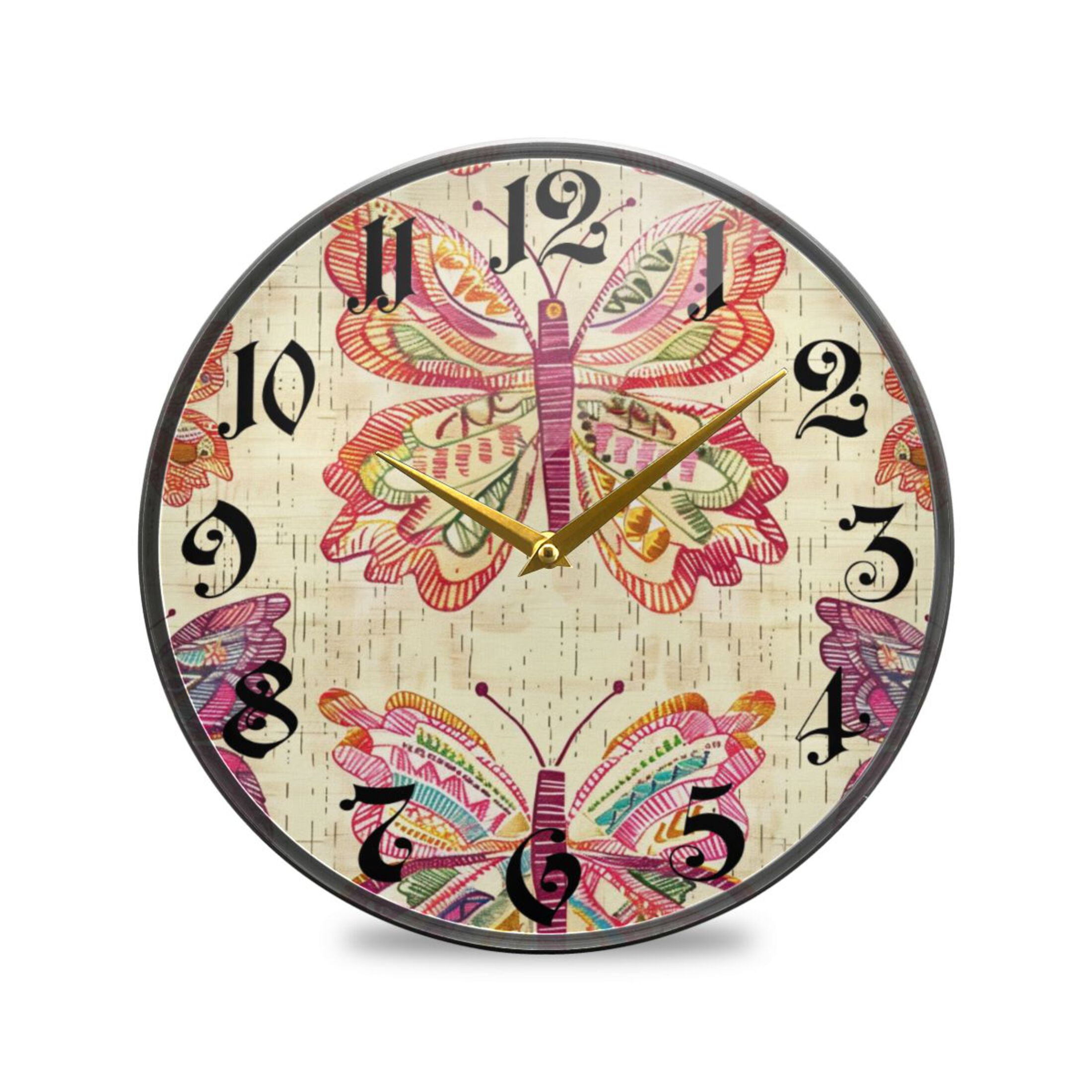 9.5" Round Silent Wall Clocks Butterfly Retro Style Acrylic Battery ...
