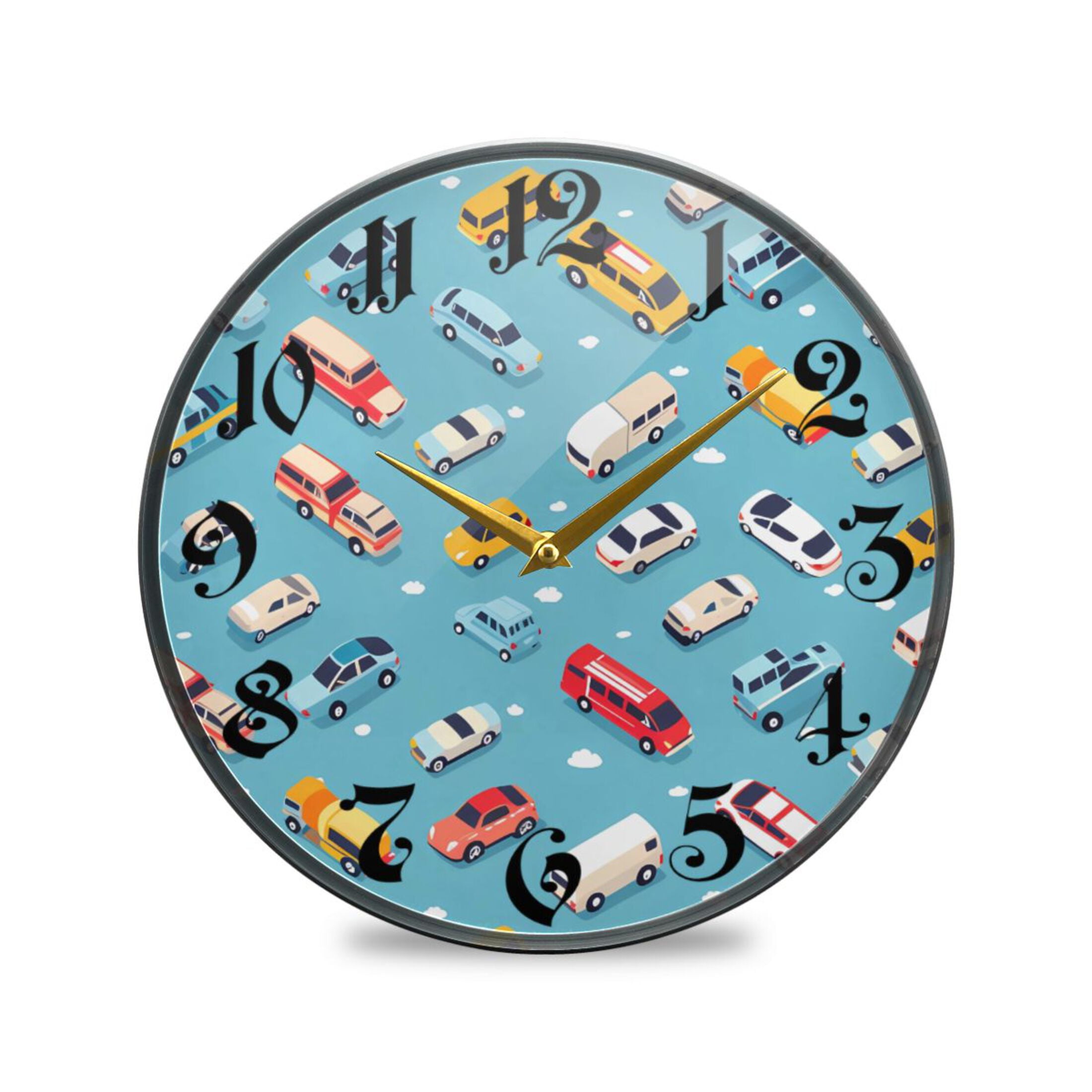 9.5" Round Silent Wall Clocks Cartoon Cars Acrylic Battery Operated ...