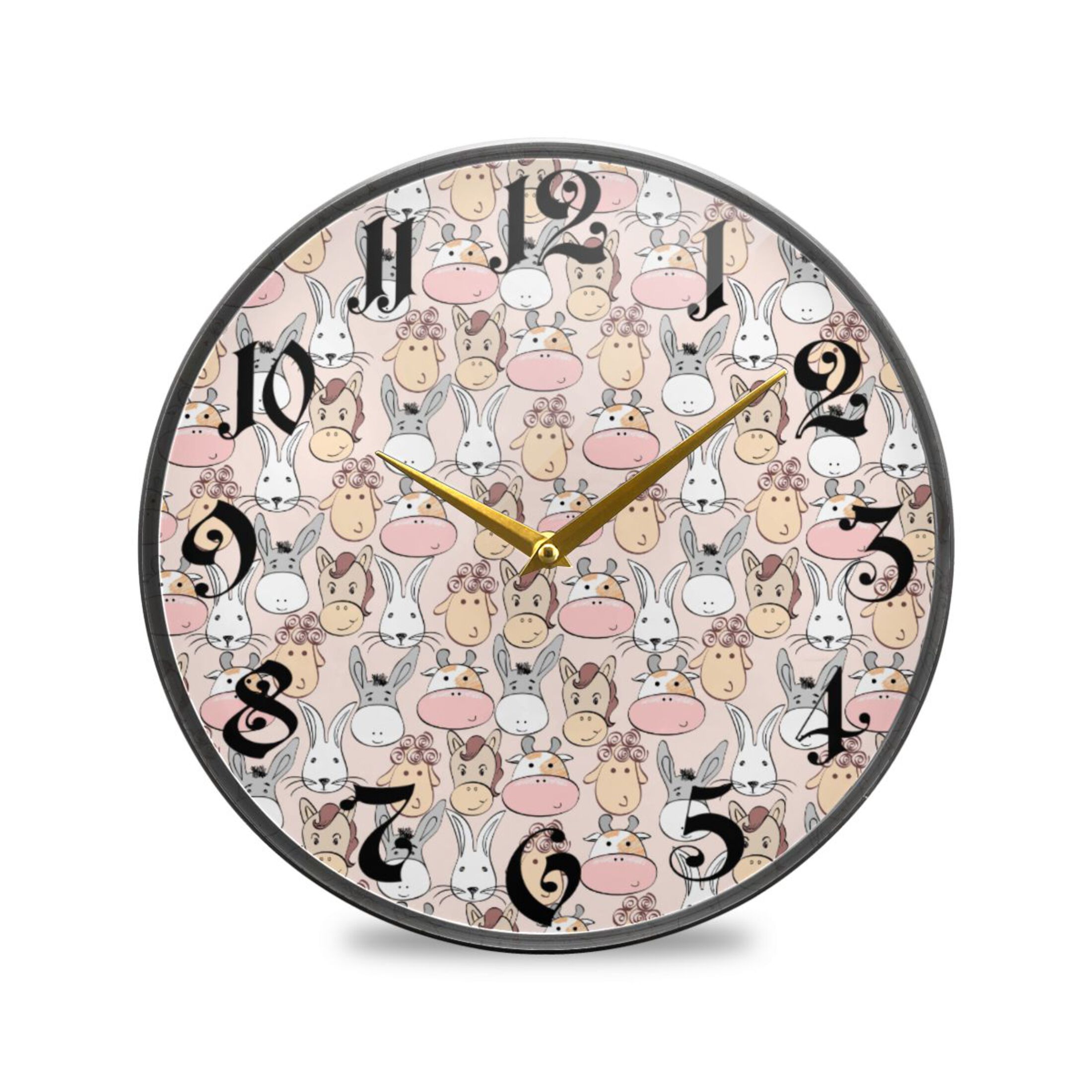 9.5" Round Silent Wall Clocks Cartoon Cow Animals Acrylic Battery ...