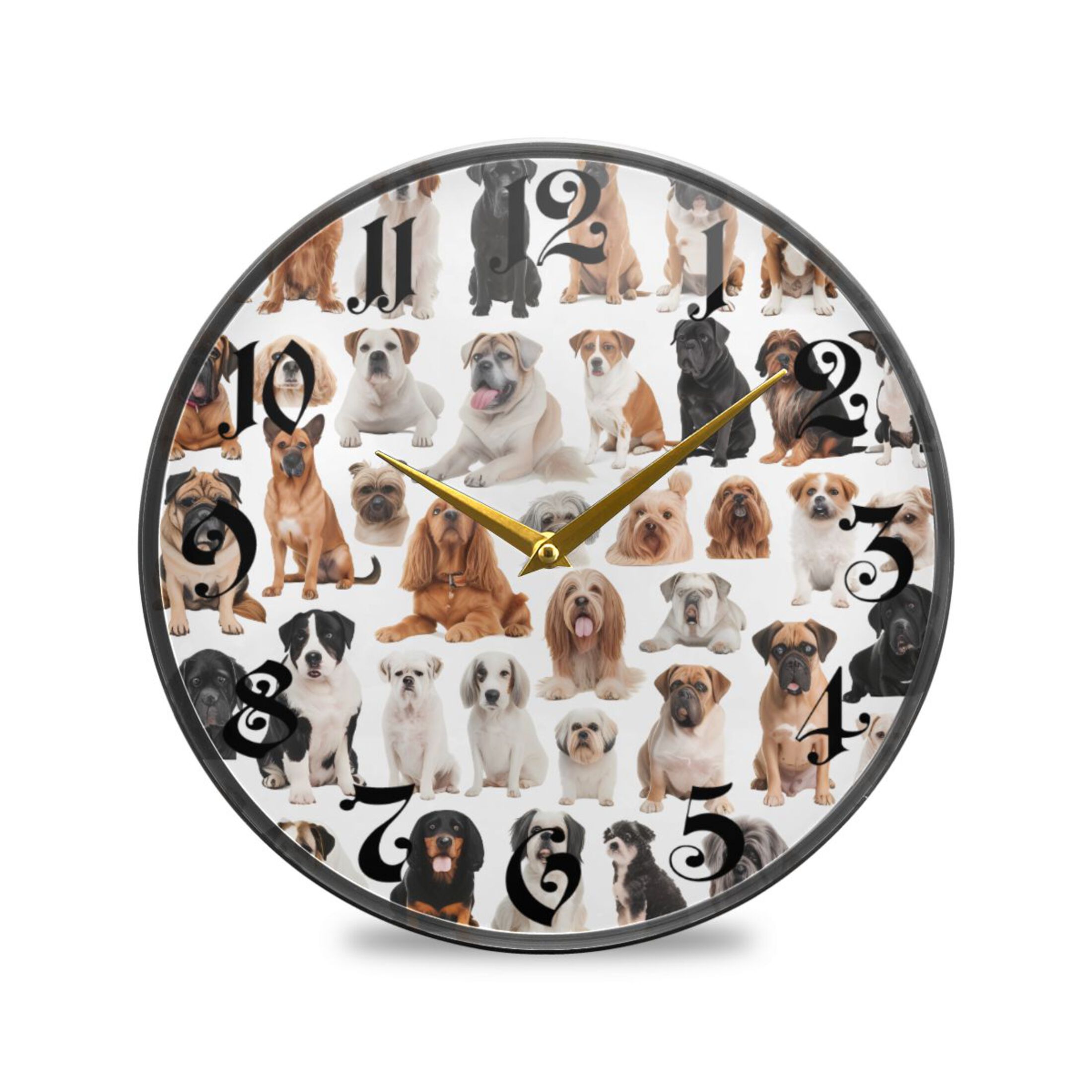9.5" Round Silent Wall Clocks Cartoon Cute Dogs Acrylic Battery ...