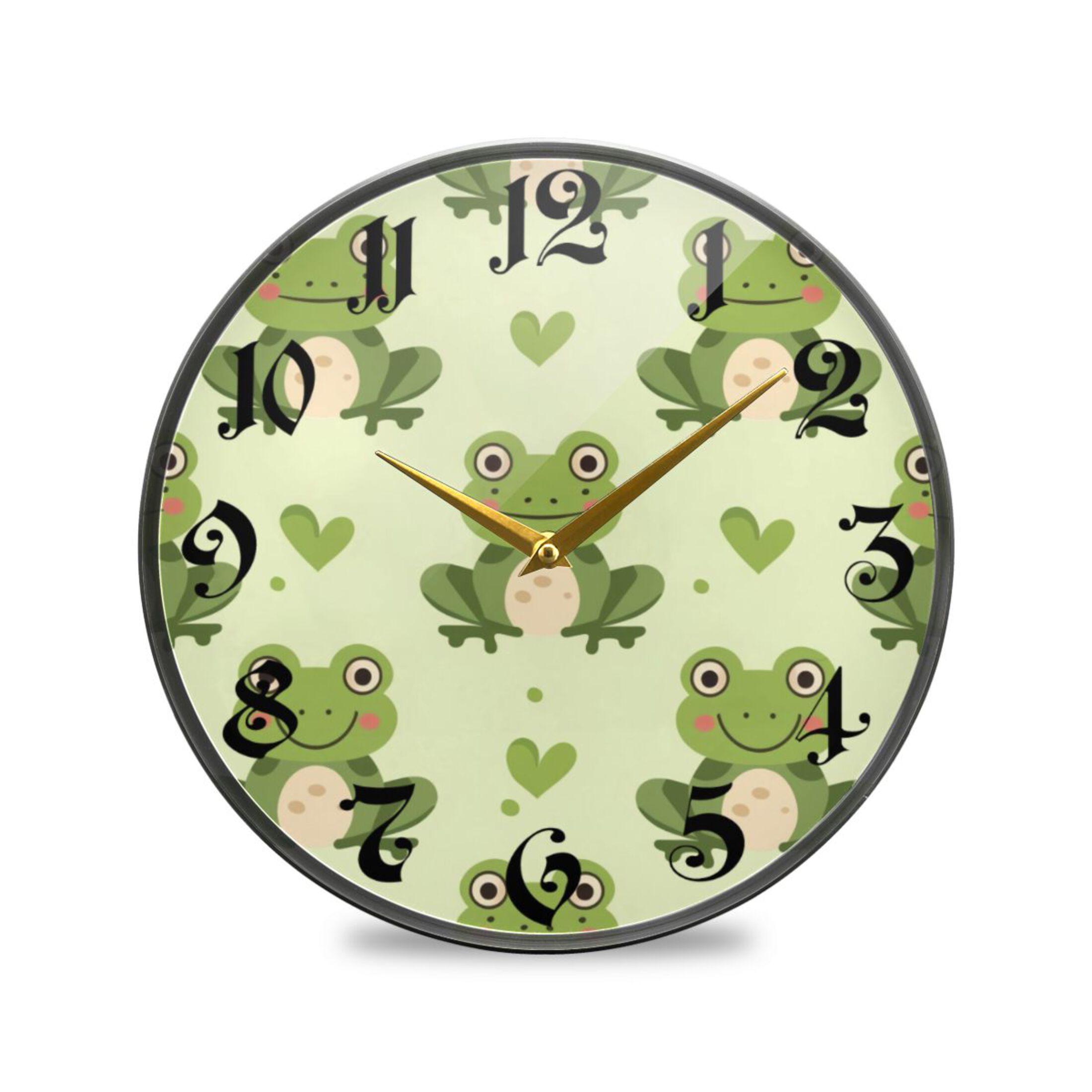9.5" Round Silent Wall Clocks Cartoon Cute Frog Acrylic Battery Operated Clock Non-Ticking ...