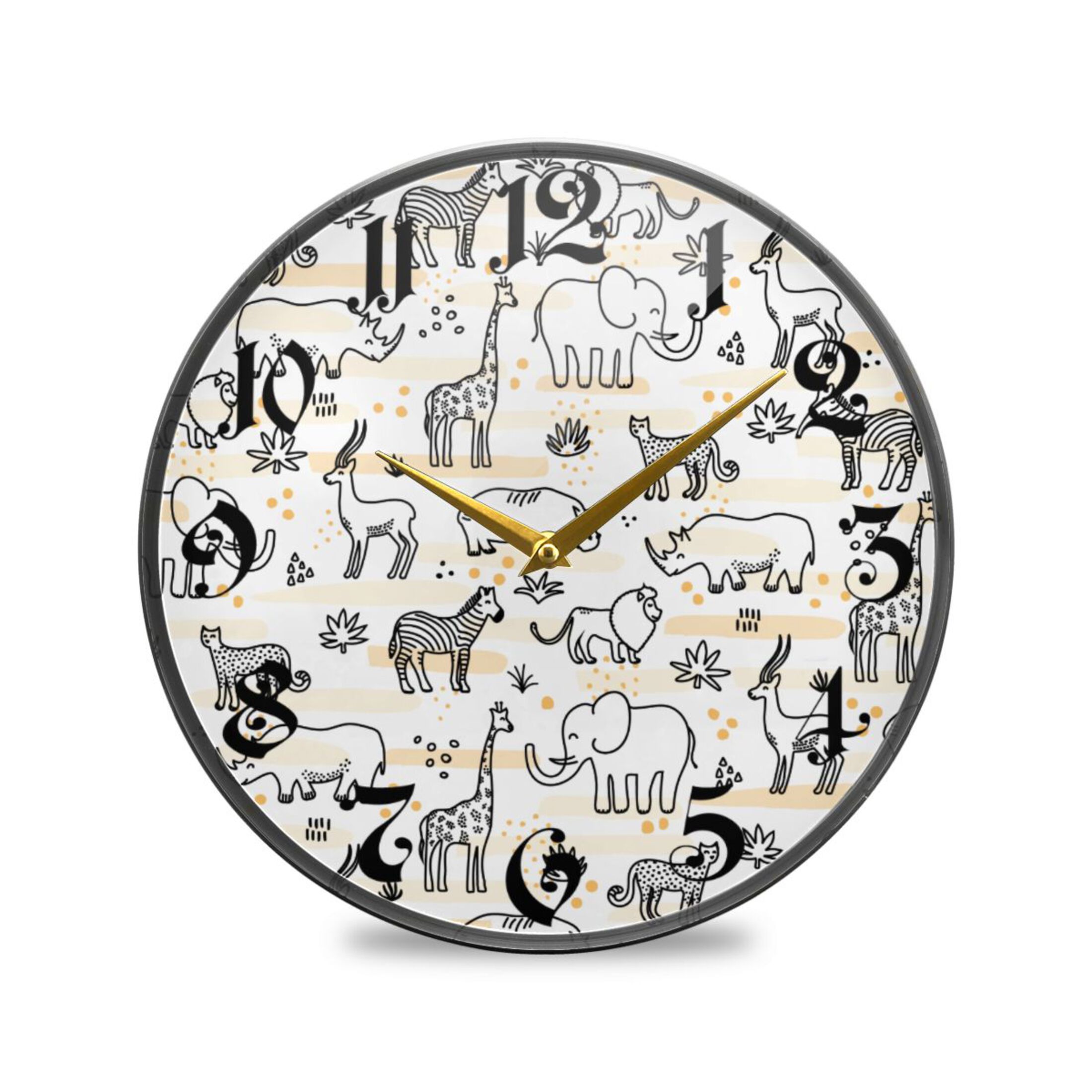 9.5" Round Silent Wall Clocks Cartoon Cute Giraffe Elephant Acrylic Battery Operated Clock Non ...
