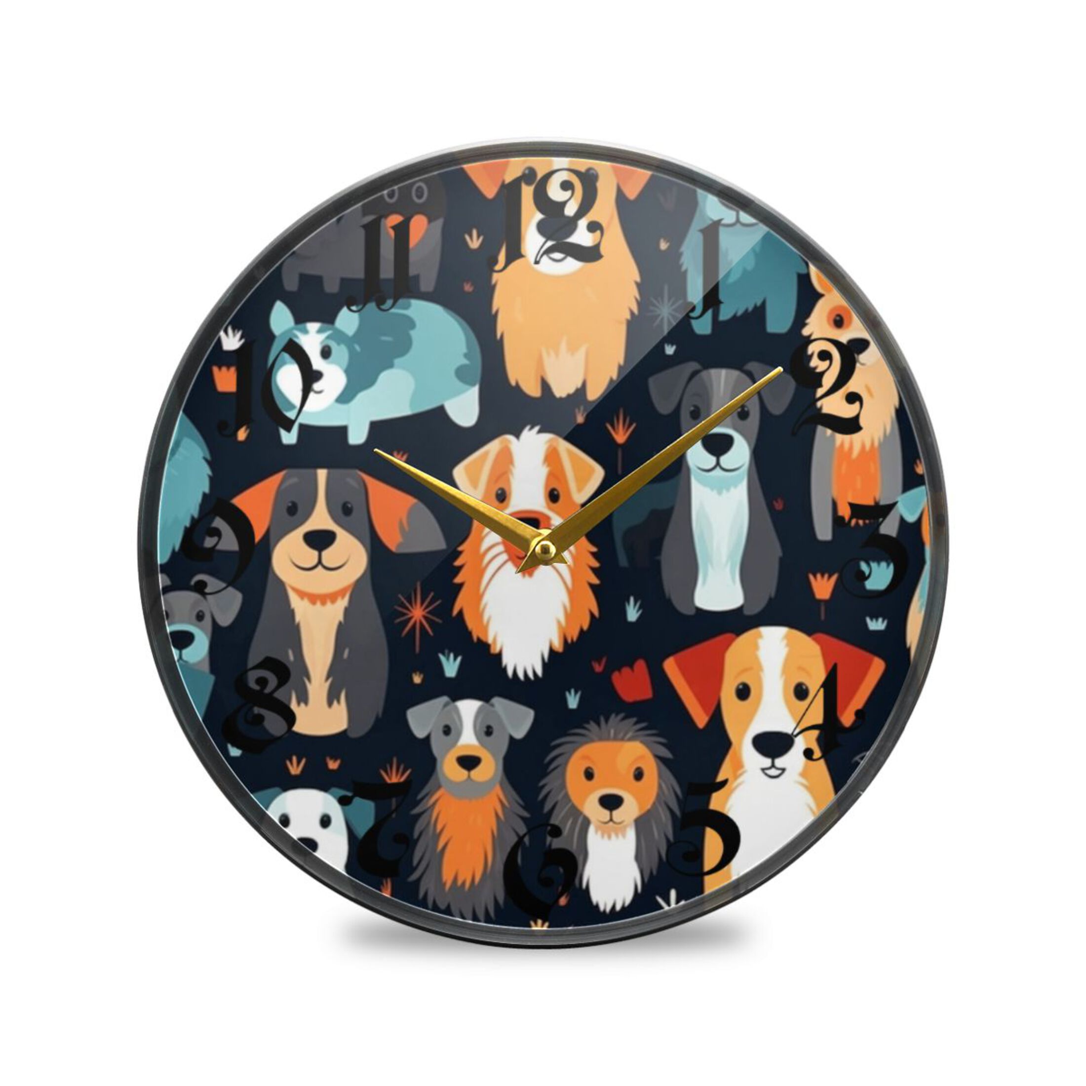 9.5" Round Silent Wall Clocks Cartoon Different Dog Acrylic Battery ...