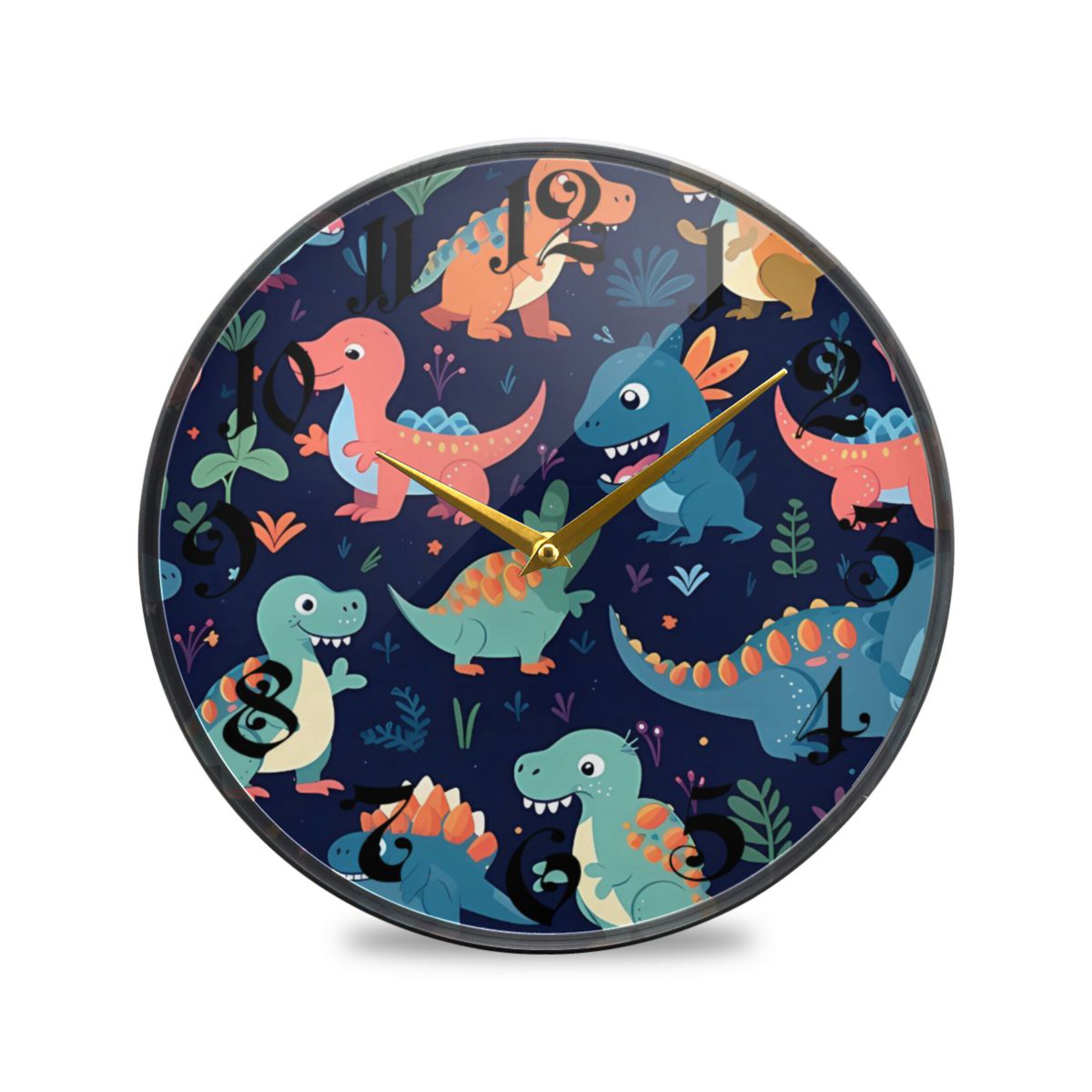 9.5" Round Silent Wall Clocks Cartoon Dinosaurs Acrylic Battery ...