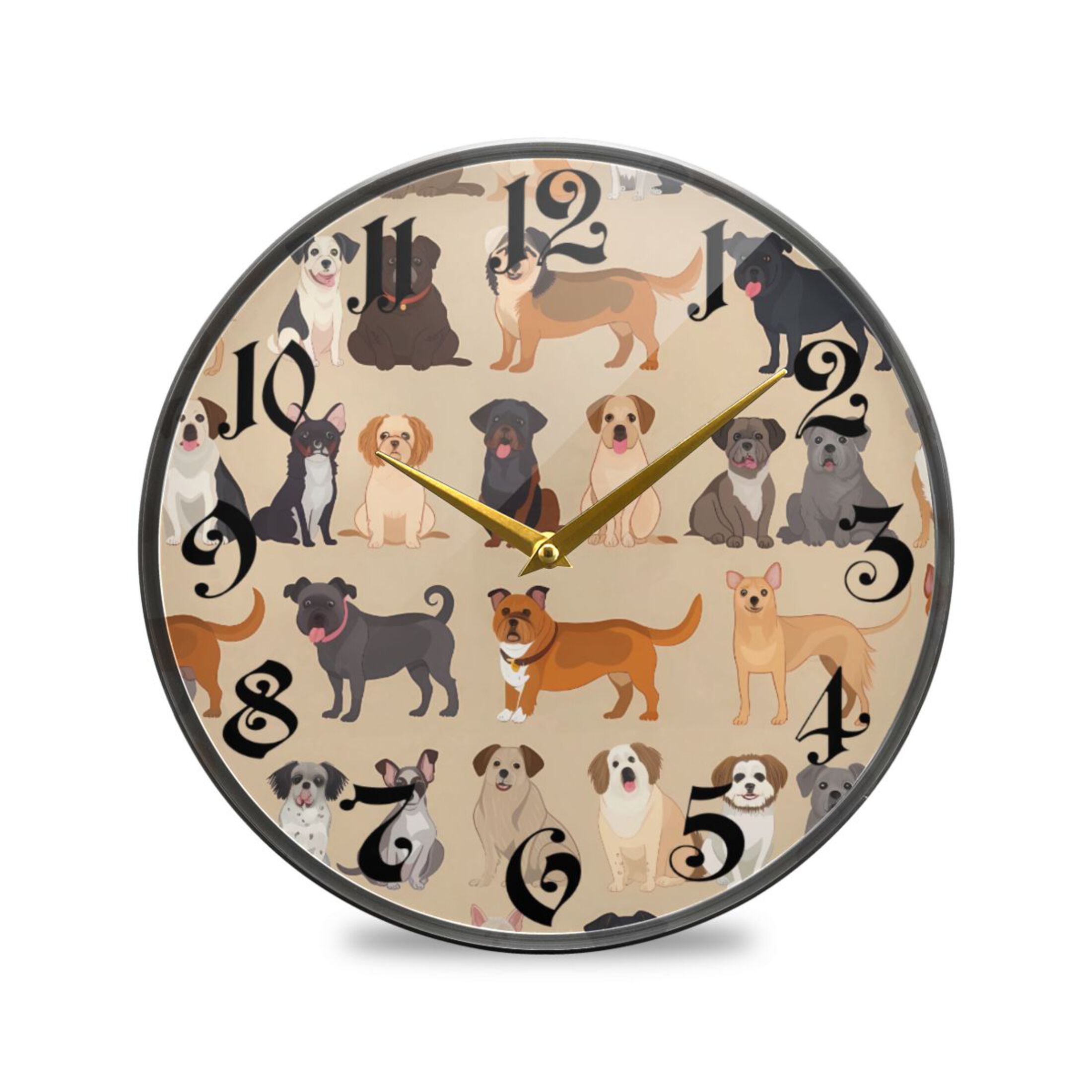 9.5" Round Silent Wall Clocks Cartoon Dogs Acrylic Battery Operated ...