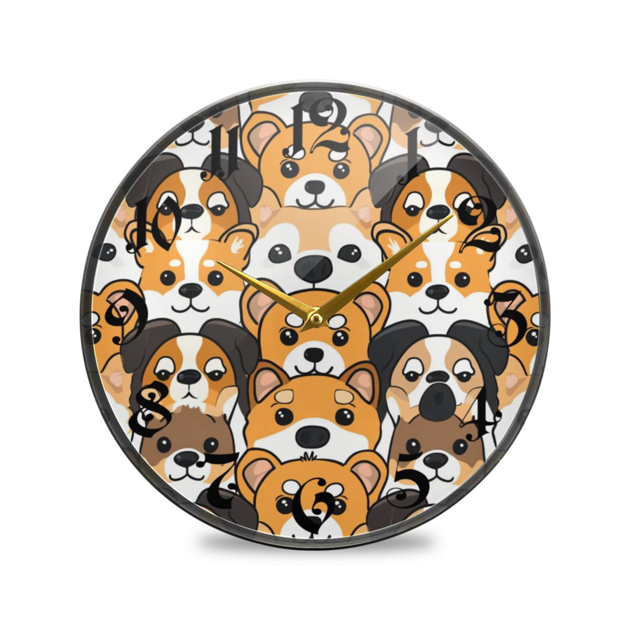 9.5" Round Silent Wall Clocks Cartoon Dogs Face Acrylic Battery ...