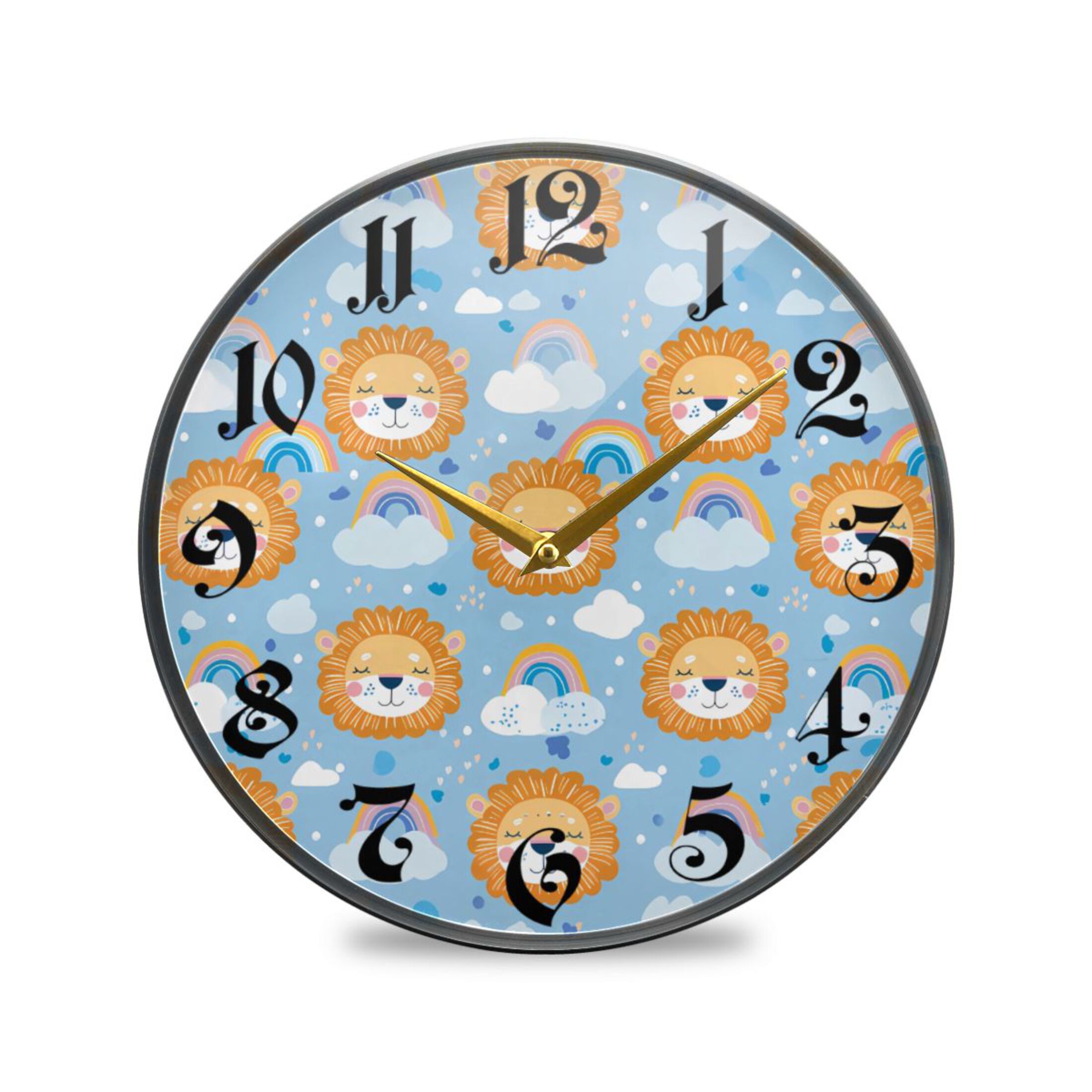 9.5" Round Silent Wall Clocks Cartoon Lions and Rainbows Acrylic ...