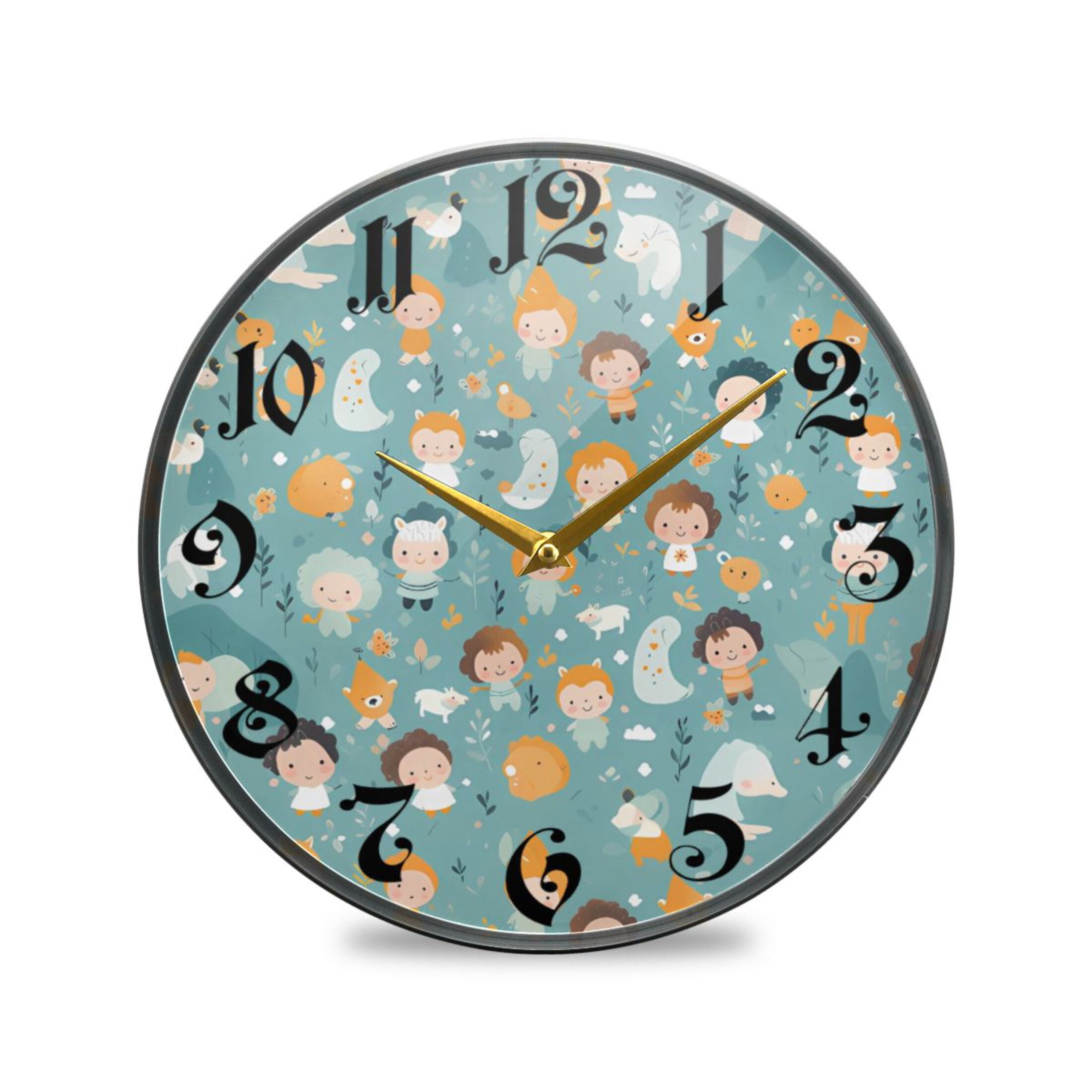 9.5" Round Silent Wall Clocks Cartoon Pattern Acrylic Battery Operated ...