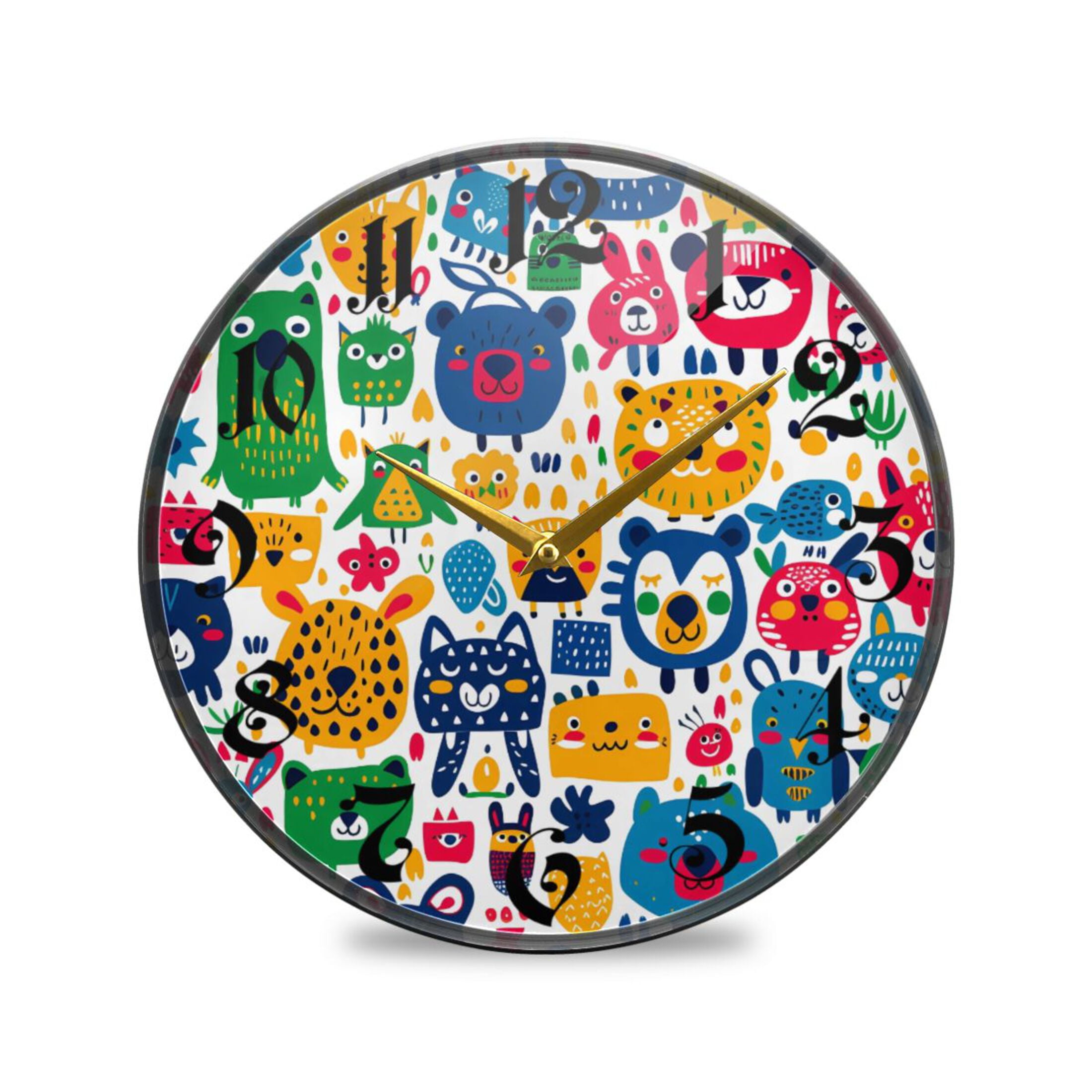 9.5" Round Silent Wall Clocks Cartoon Tigers Animals Acrylic Battery ...