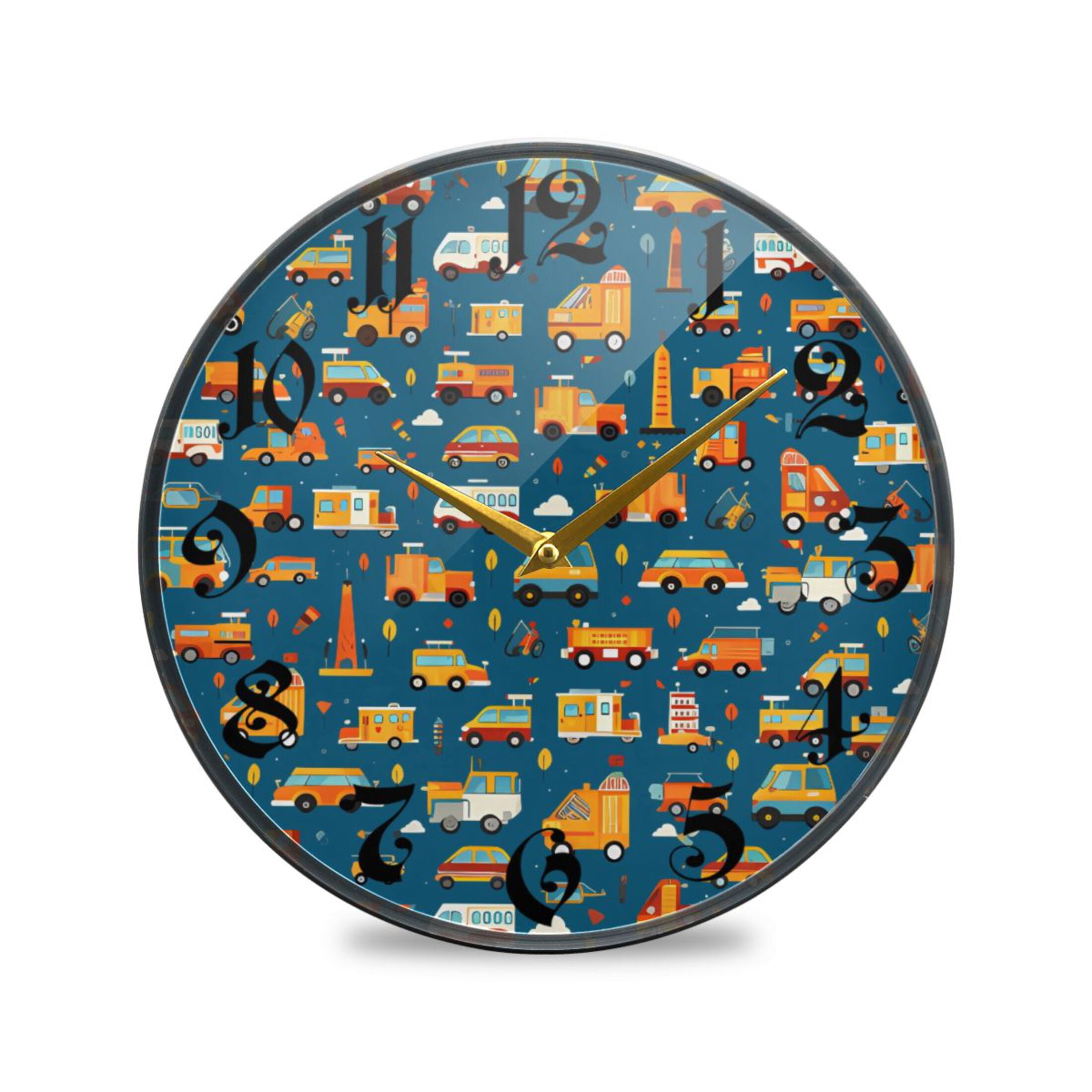 9.5" Round Silent Wall Clocks Cartoon Truck Car Cute Acrylic Battery ...