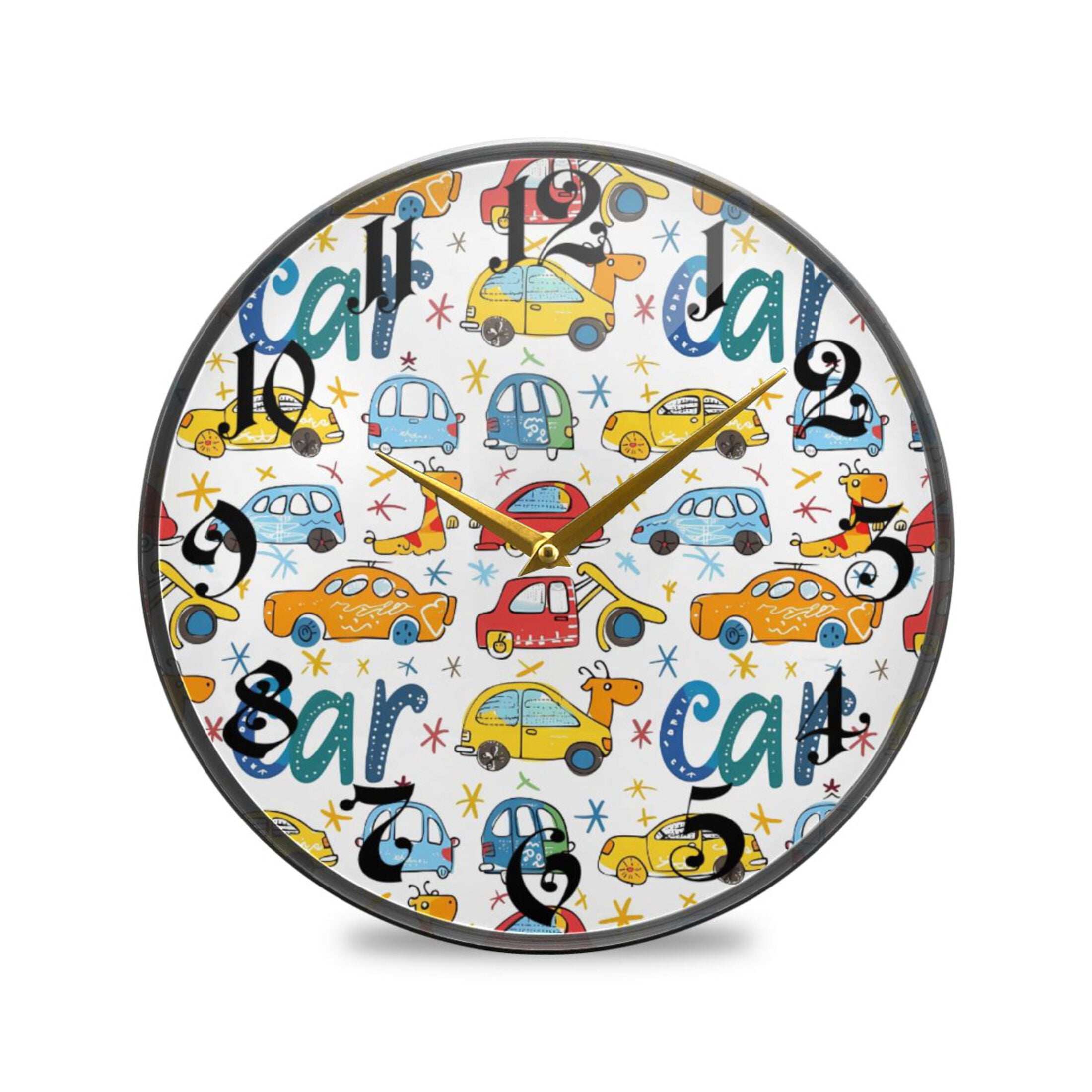 9.5" Round Silent Wall Clocks Cartoon Vehicles Cars Acrylic Battery ...