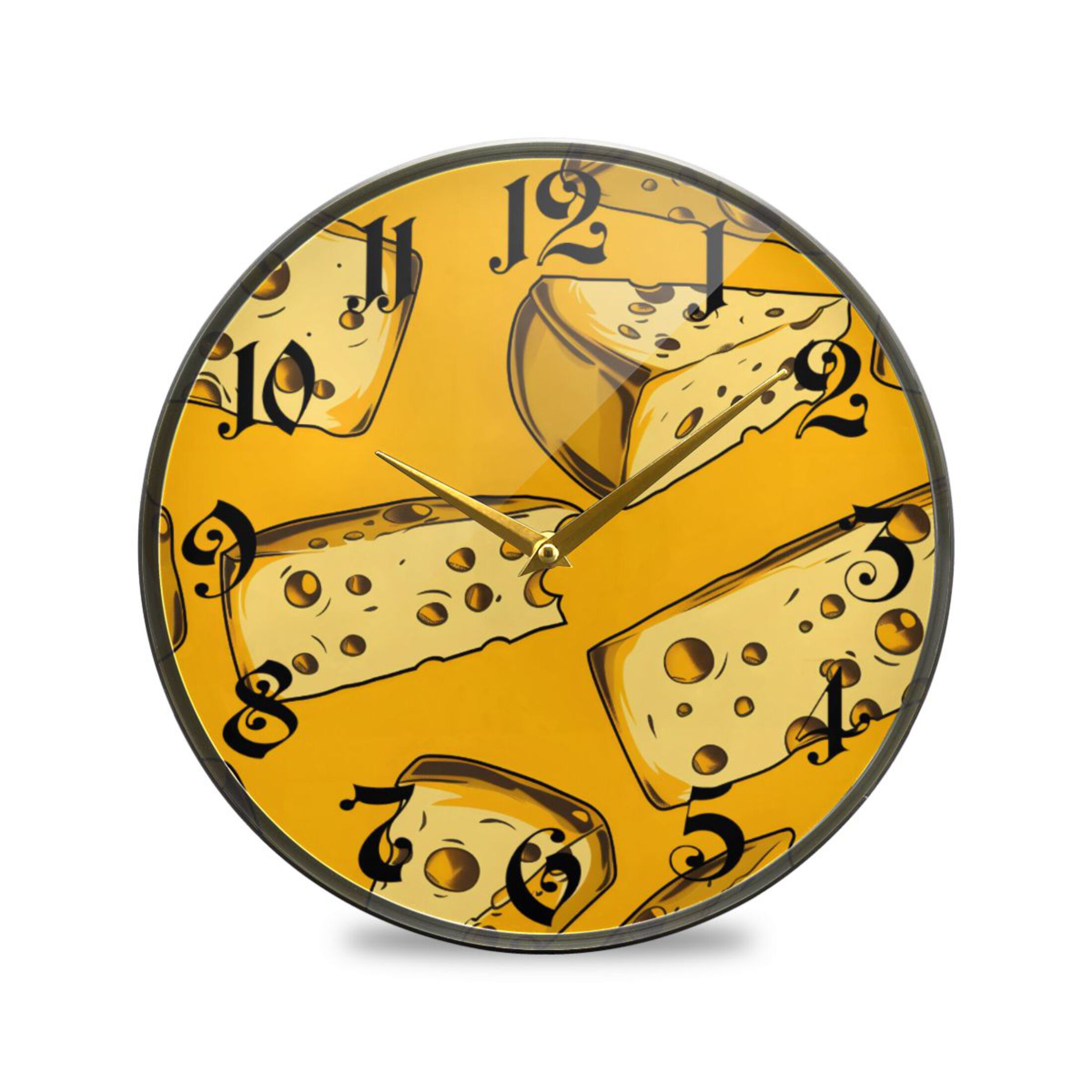 9.5" Round Silent Wall Clocks Cheese Acrylic Battery Operated Clock Non ...
