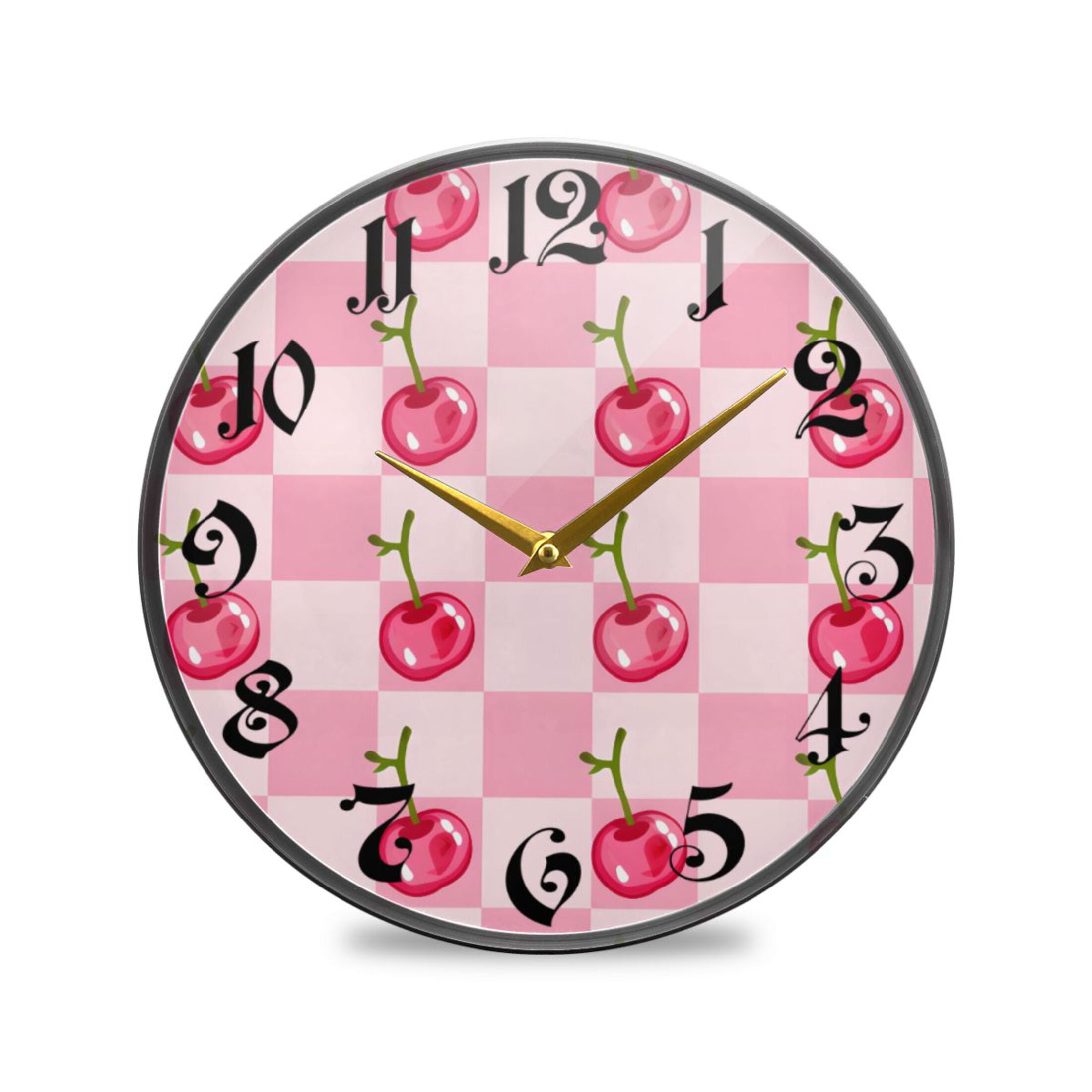 9.5" Round Silent Wall Clocks Cherry and Grid Acrylic Battery Operated ...