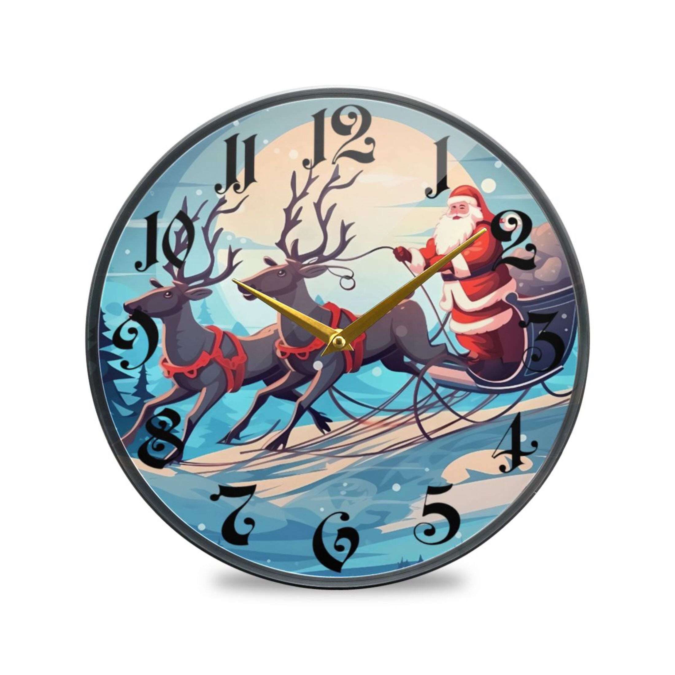 9.5" Round Silent Wall Clocks Christmas Santa with Deers Acrylic ...