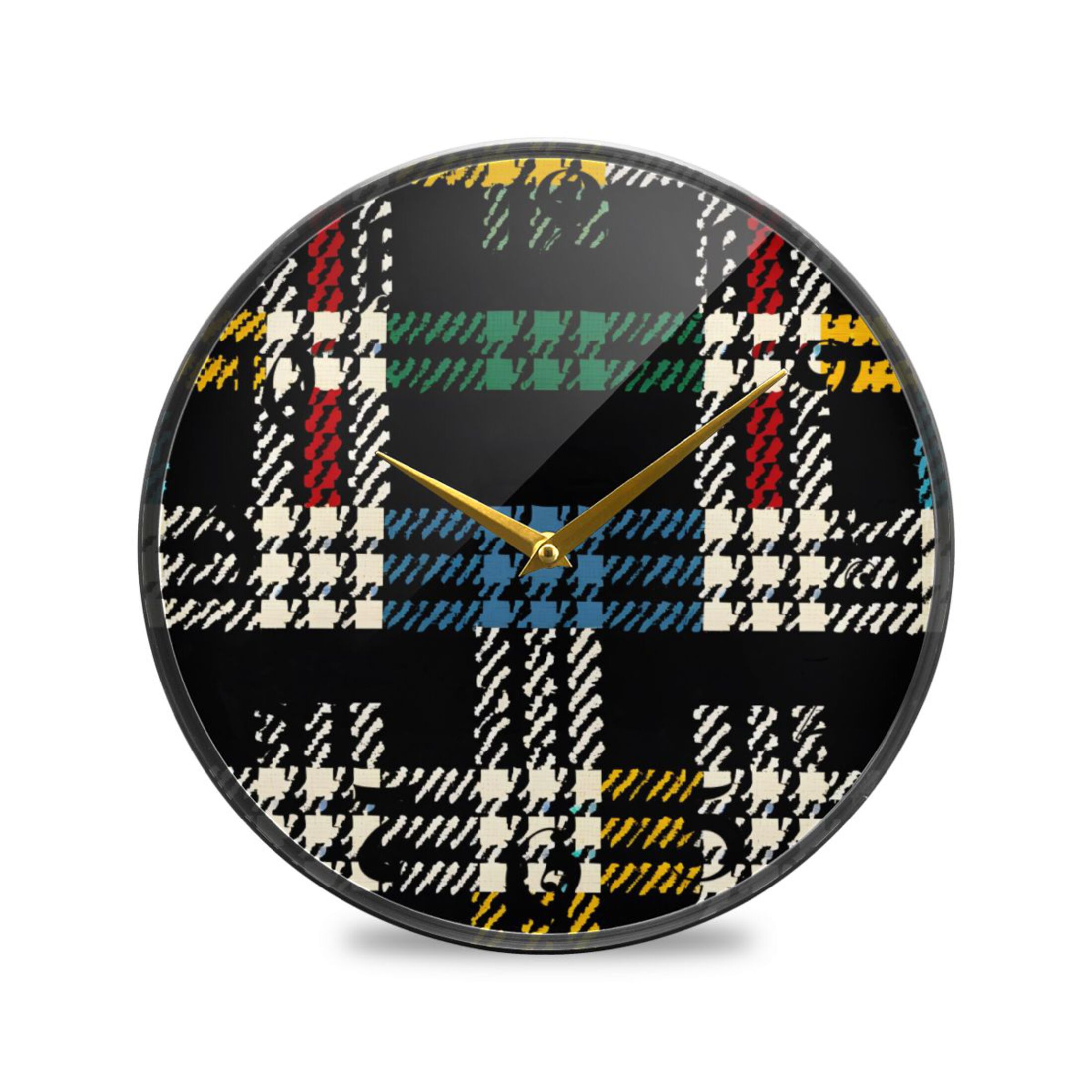 9.5" Round Silent Wall Clocks Colorful Black Grid Acrylic Battery Operated Clock Non-Ticking ...