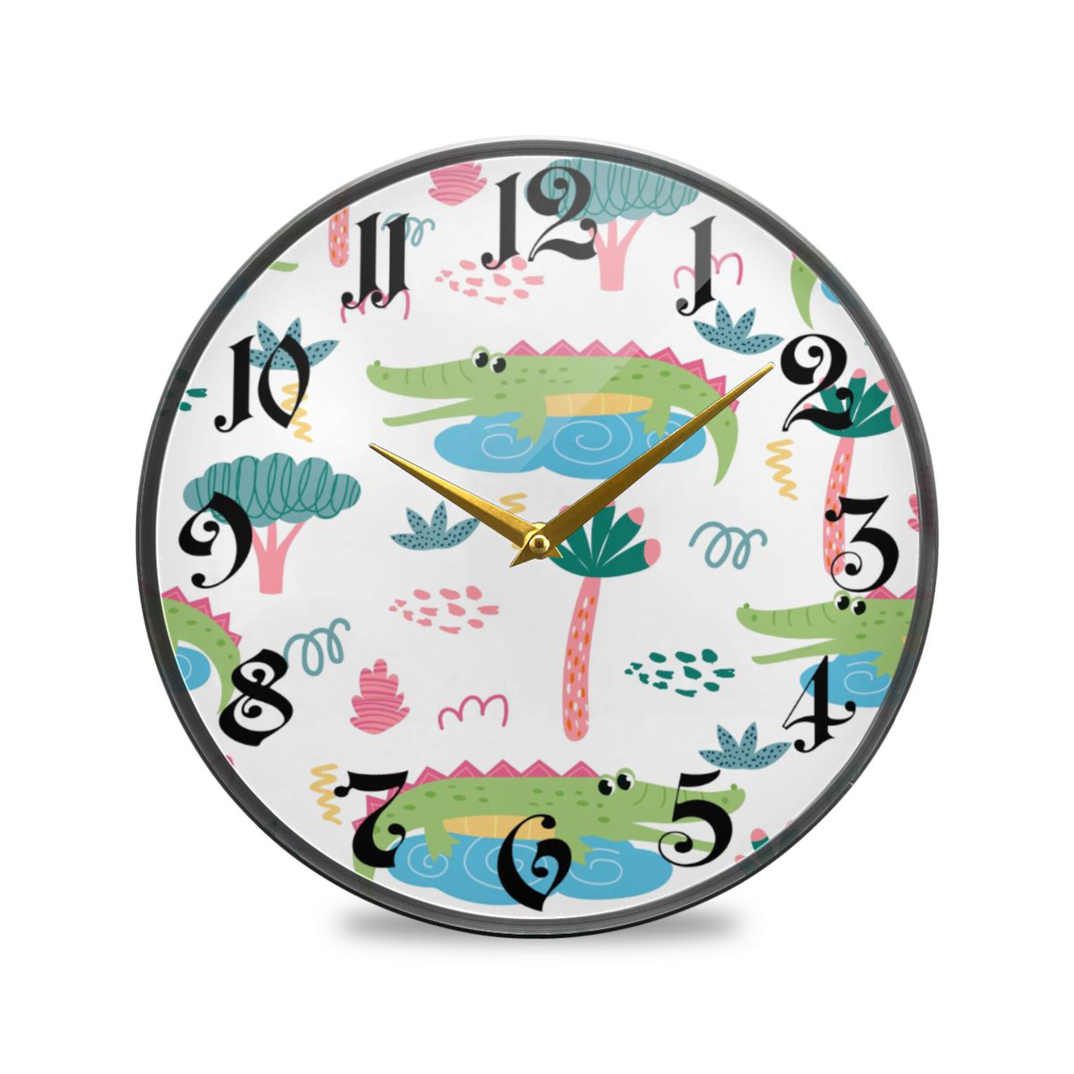 9.5" Round Silent Wall Clocks Crocodile and Plants Cartoon Acrylic ...