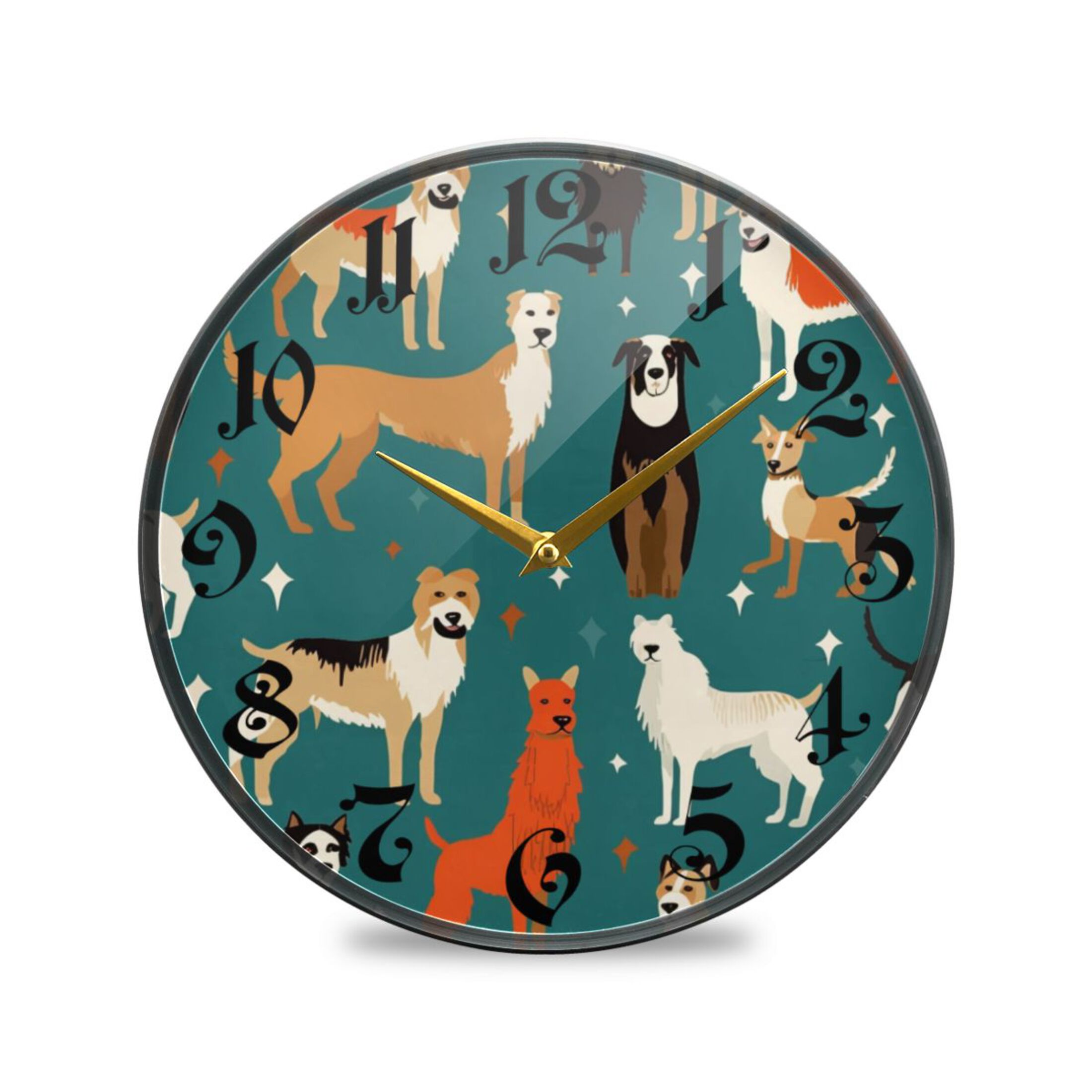 9.5" Round Silent Wall Clocks Cute Dogs Acrylic Battery Operated Clock ...