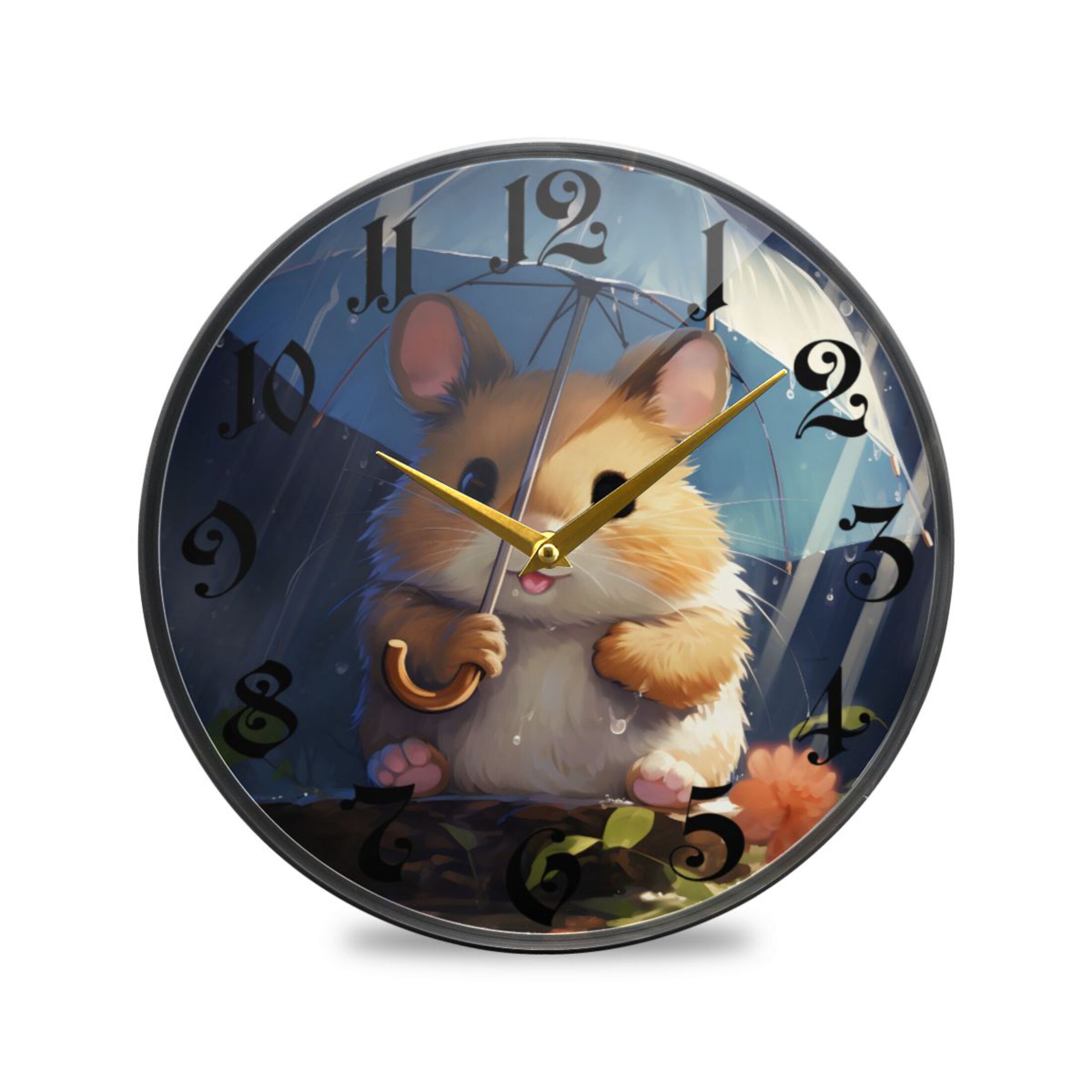 9.5" Round Silent Wall Clocks Cute Mouse with Umbrella Acrylic Battery ...
