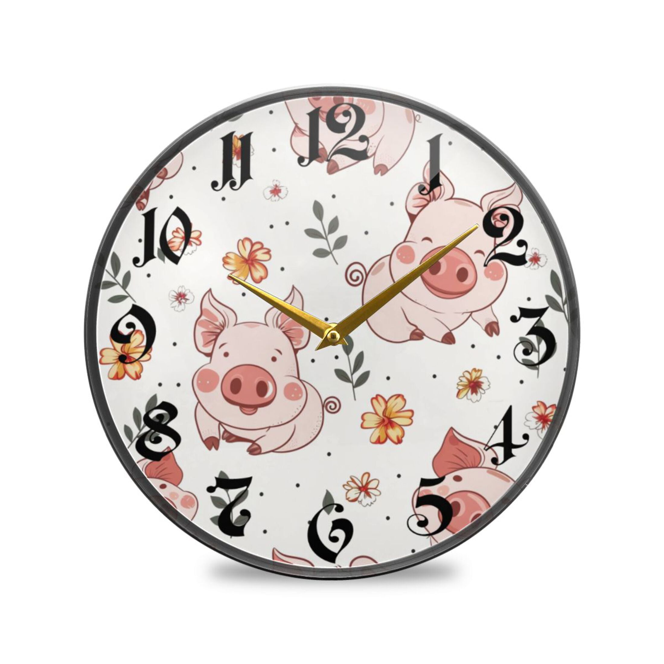 9.5" Round Silent Wall Clocks Cute Pigs Acrylic Battery Operated Clock ...