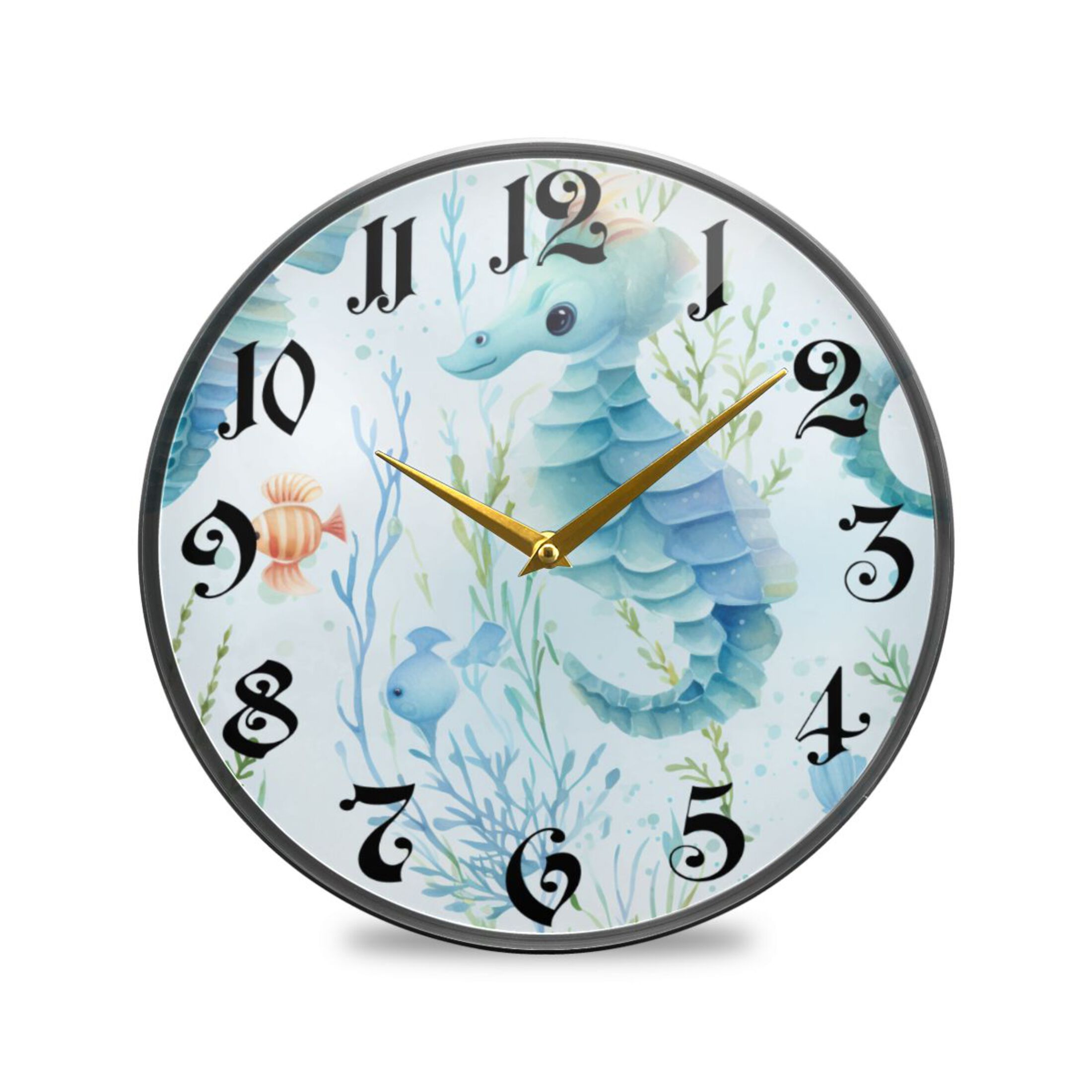9.5" Round Silent Wall Clocks Cute Seahorse Fish Acrylic Battery ...
