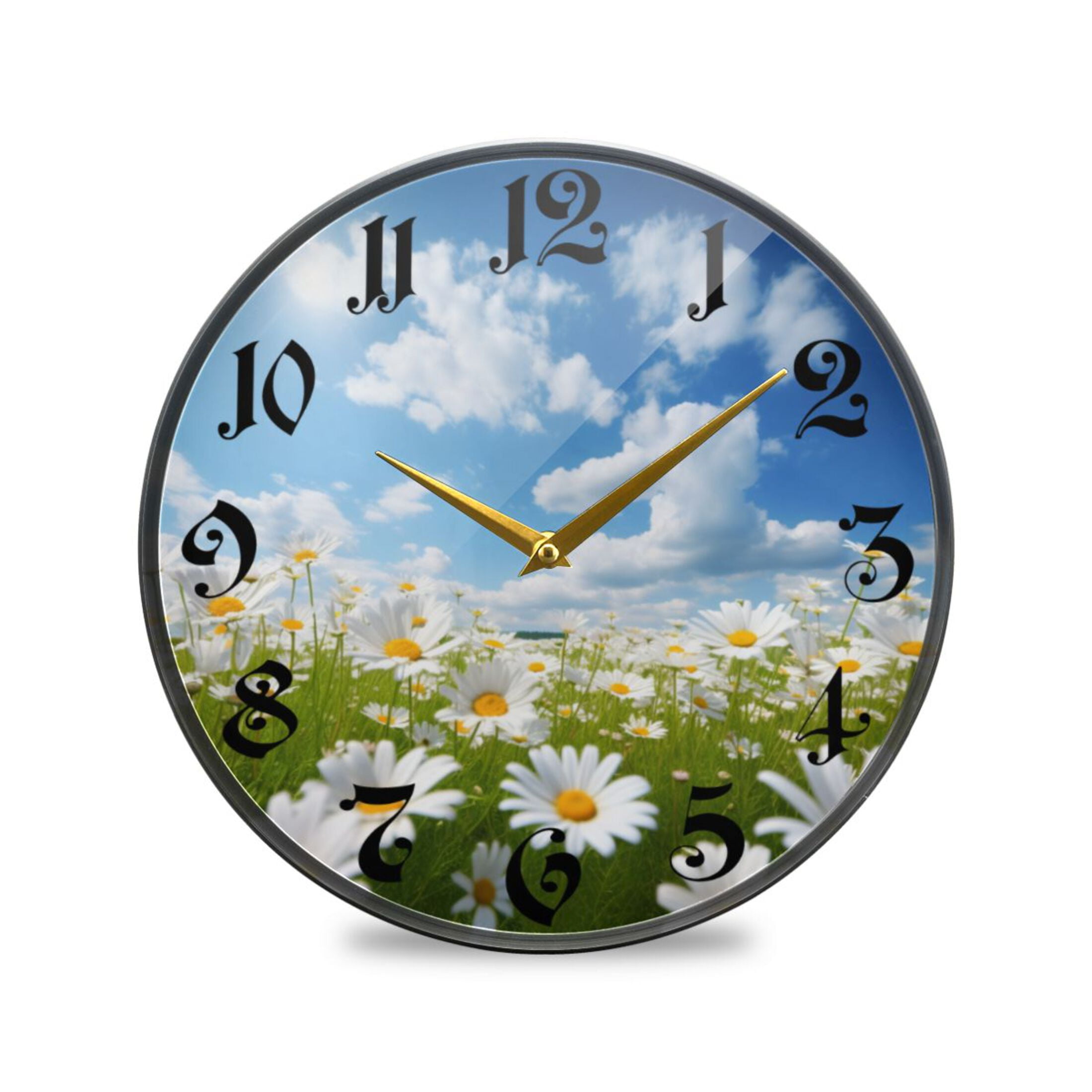 9.5" Round Silent Wall Clocks Daisy Flower Acrylic Battery Operated ...